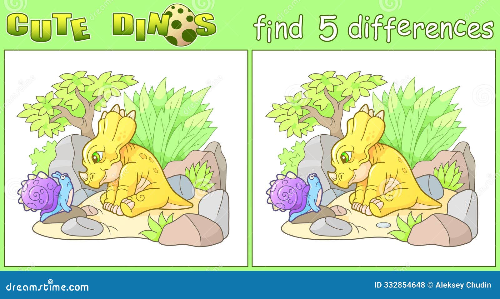 Funny Dinosaur, Find Five Differences Stock Illustration - Illustration ...