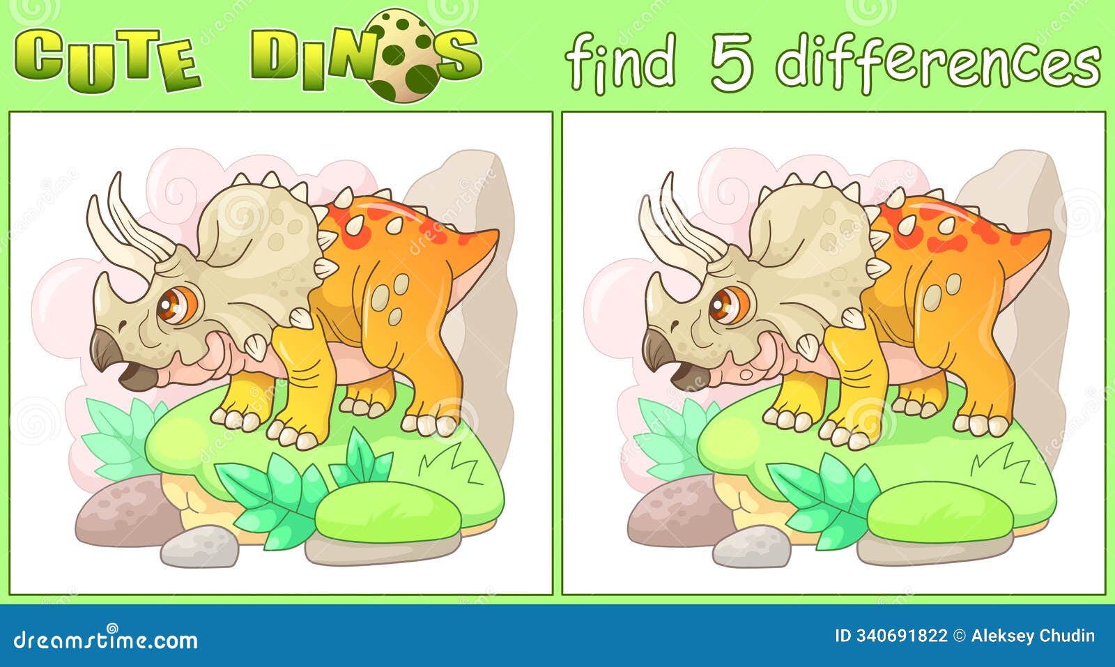 Funny Dinosaur, Find Five Differences Stock Illustration - Illustration ...