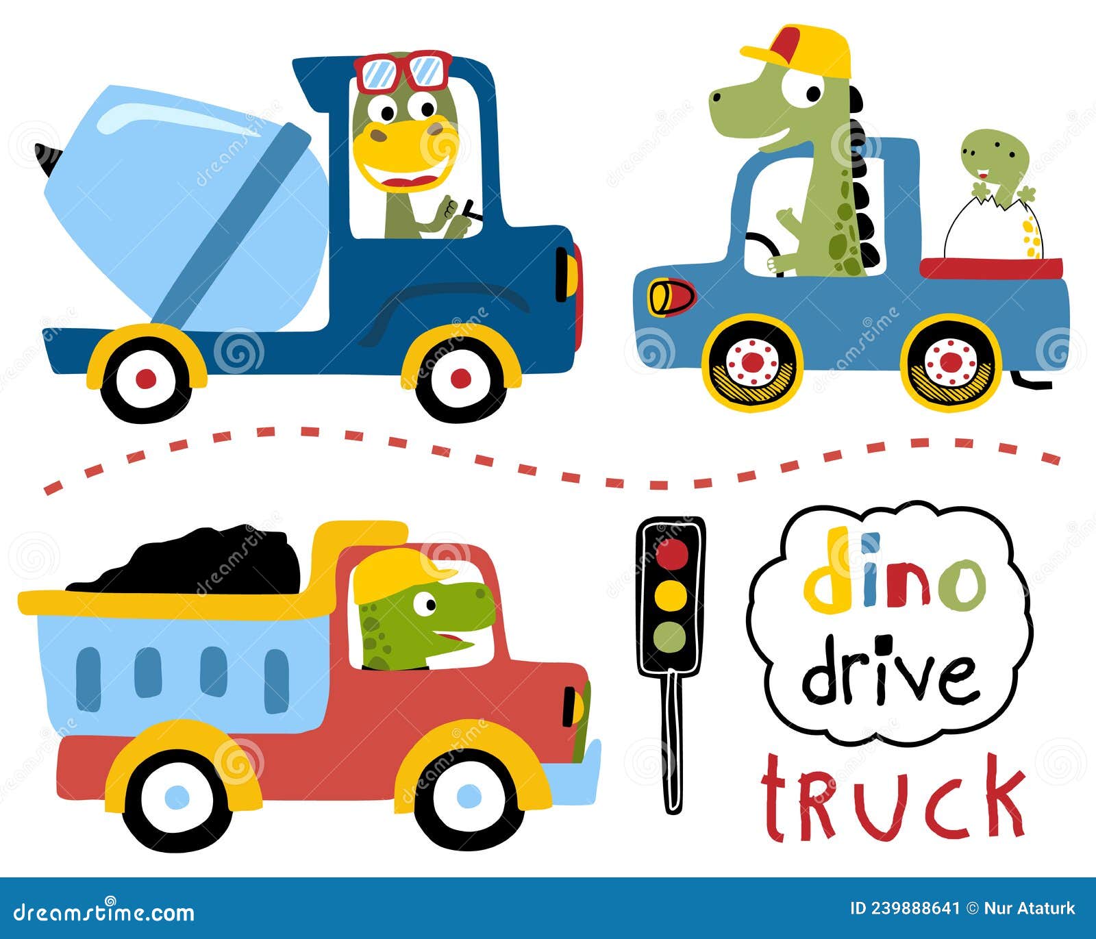 Vector Set of Dinosaurs Cartoon Driving Trucks Stock Vector ...