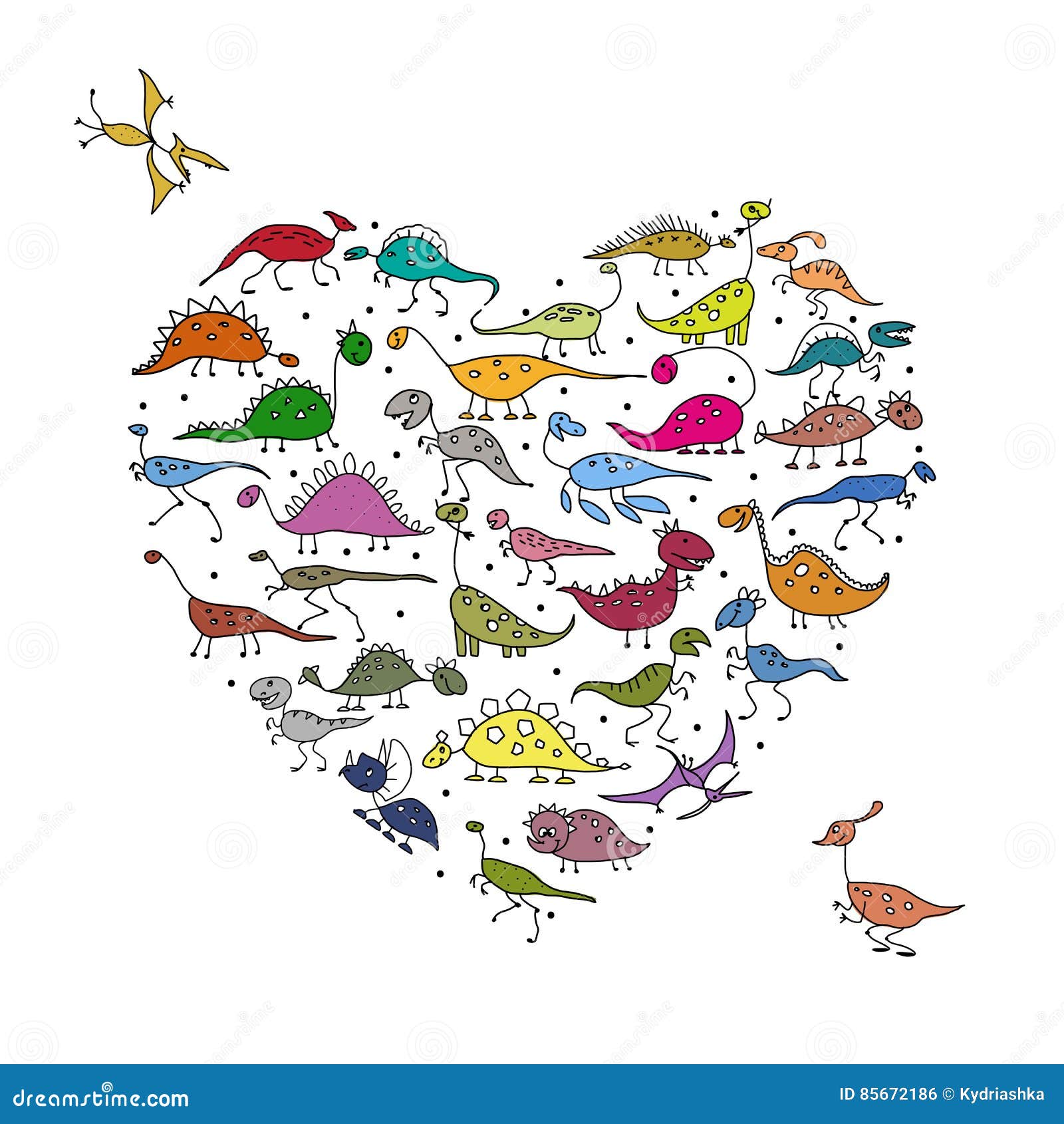 Funny Dinosaurs, Heart Shape for Your Design Stock Vector ...