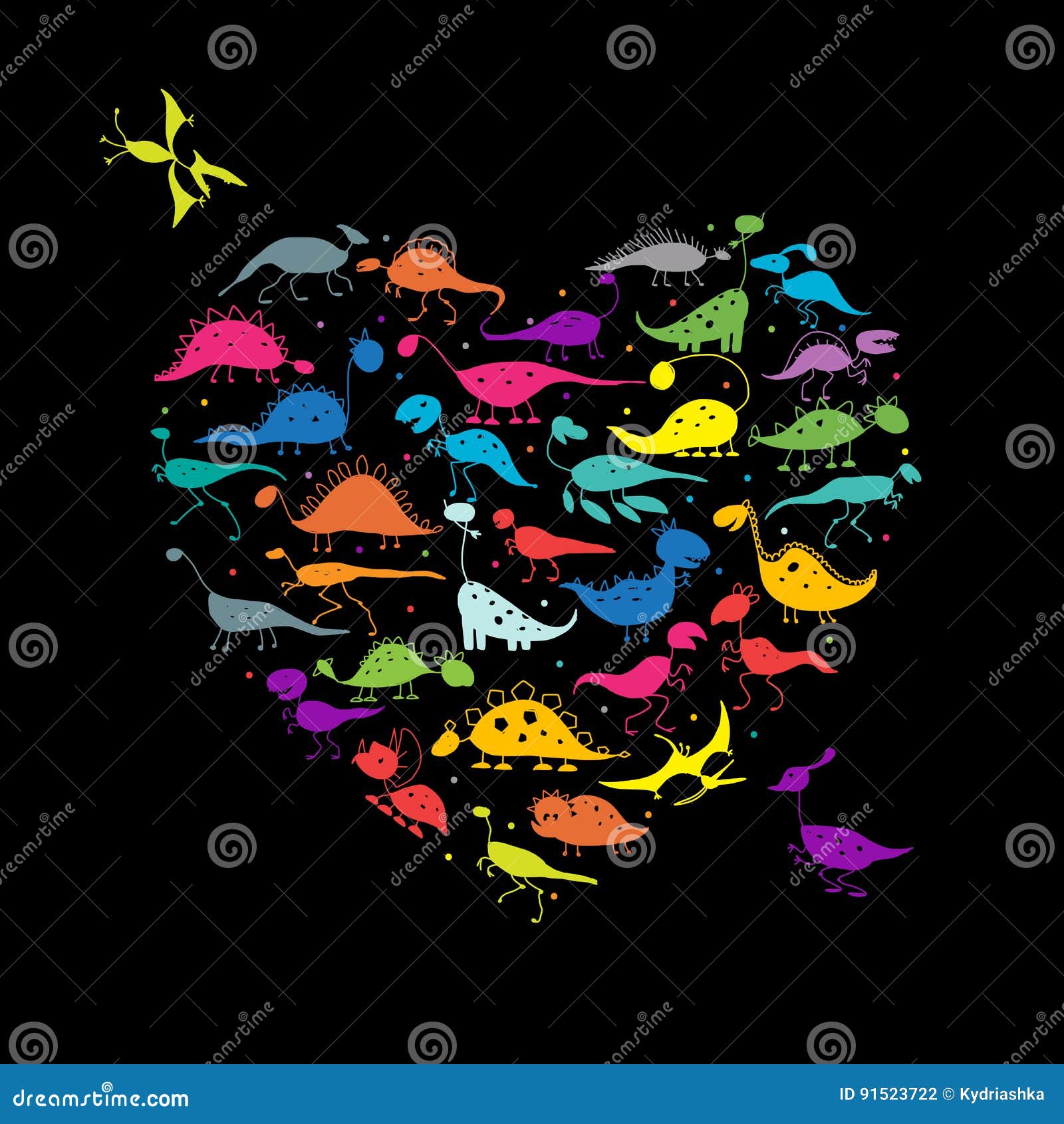 Funny Dinosaurs, Heart Shape for Your Design Stock Vector ...