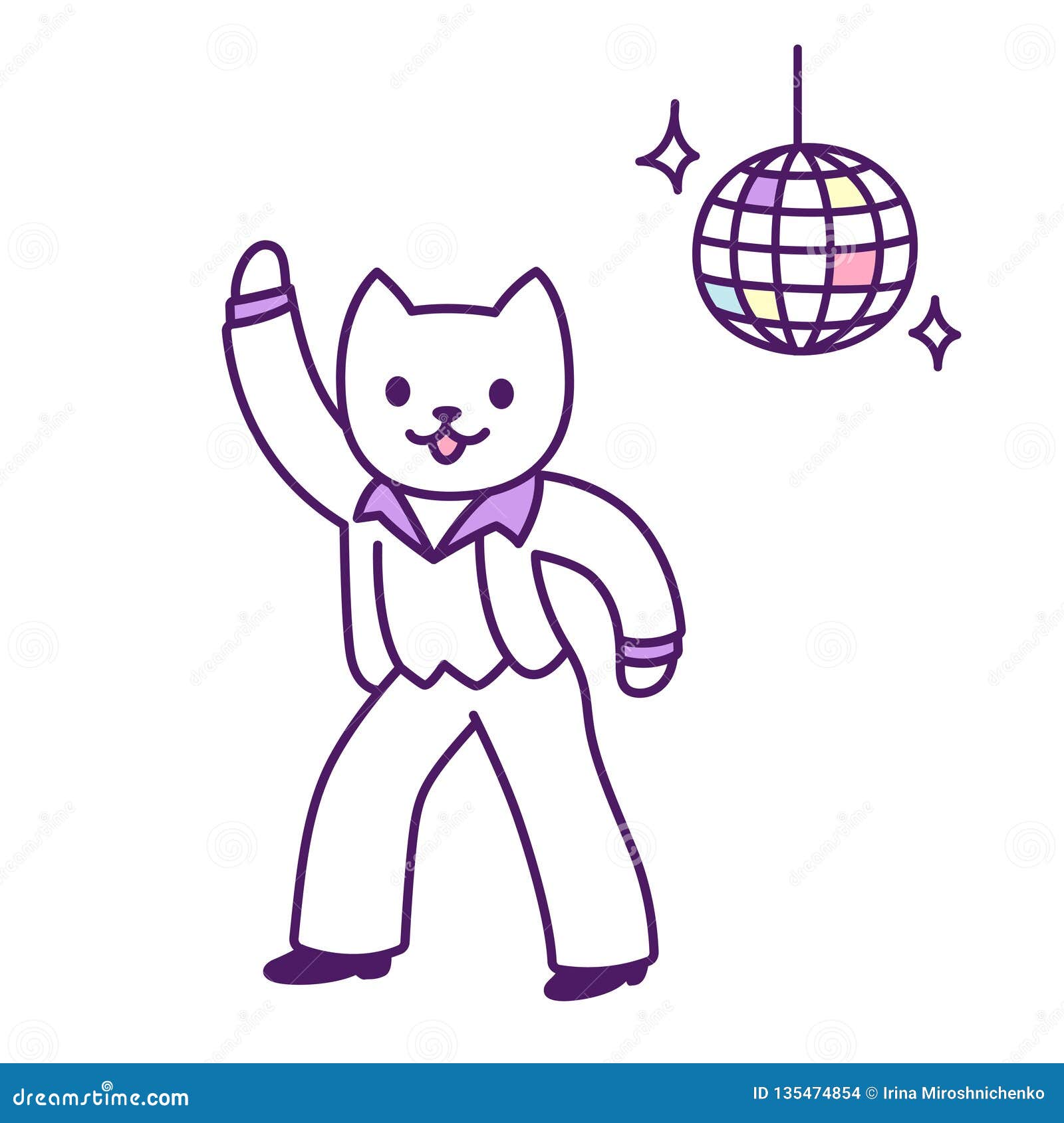 Disco dancer cat stock vector. Illustration of bottoms - 135474854