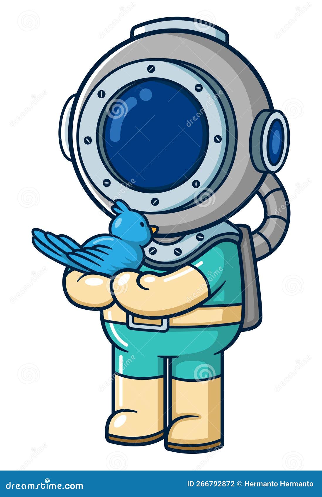 Funny Diver Playing with a Bird Stock Vector - Illustration of happy ...