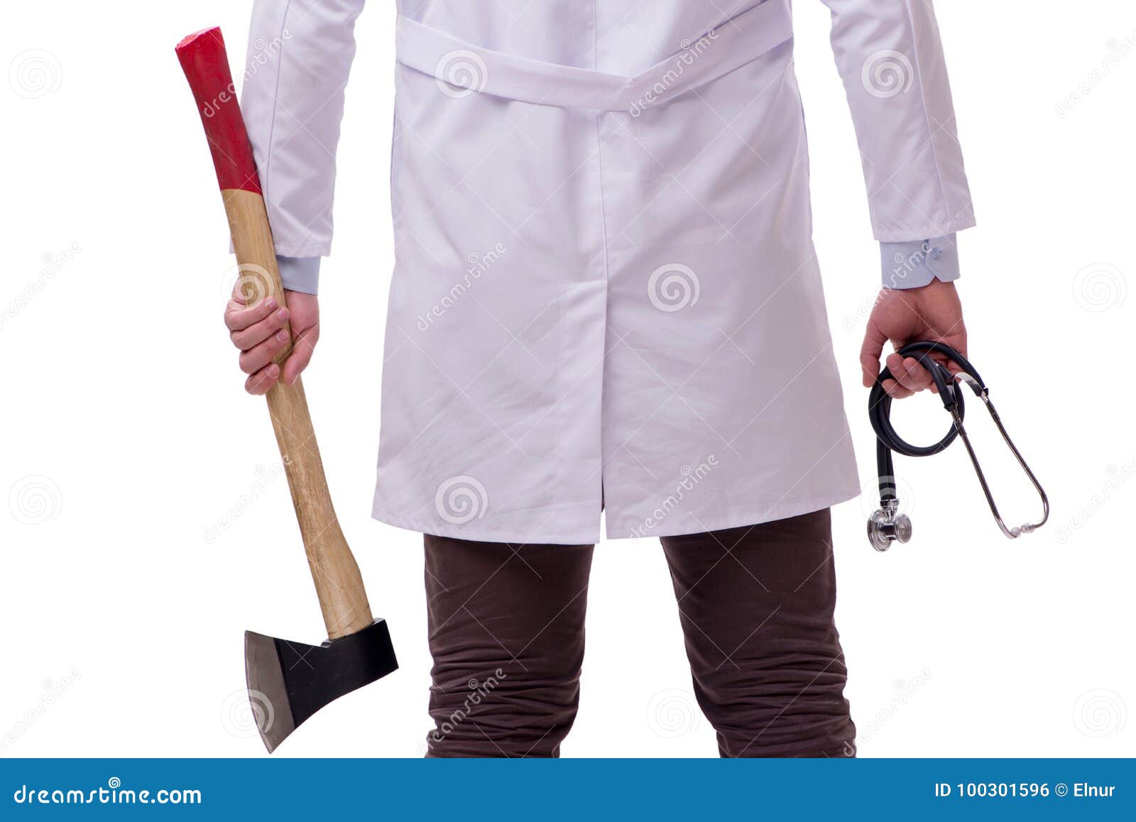 The Funny Doctor with Axe Isolated on White Stock Photo - Image of ...