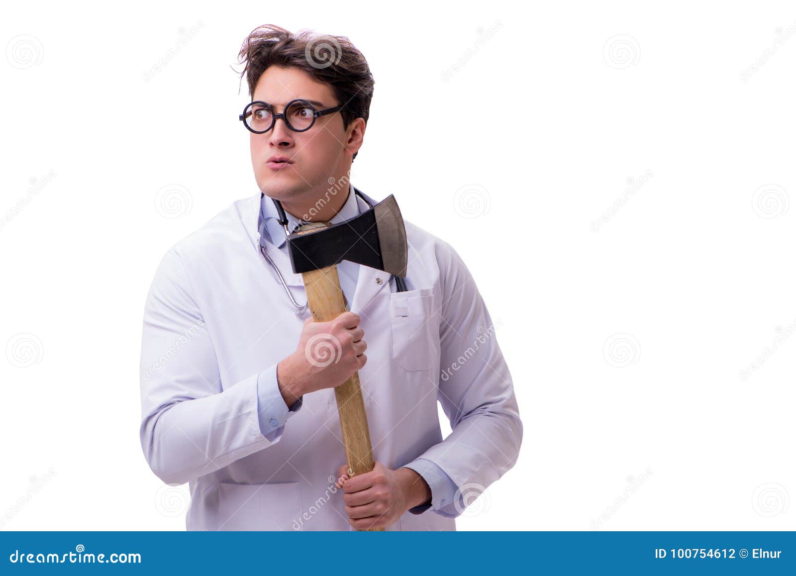 The Funny Doctor with Axe Isolated on White Stock Photo - Image of ...