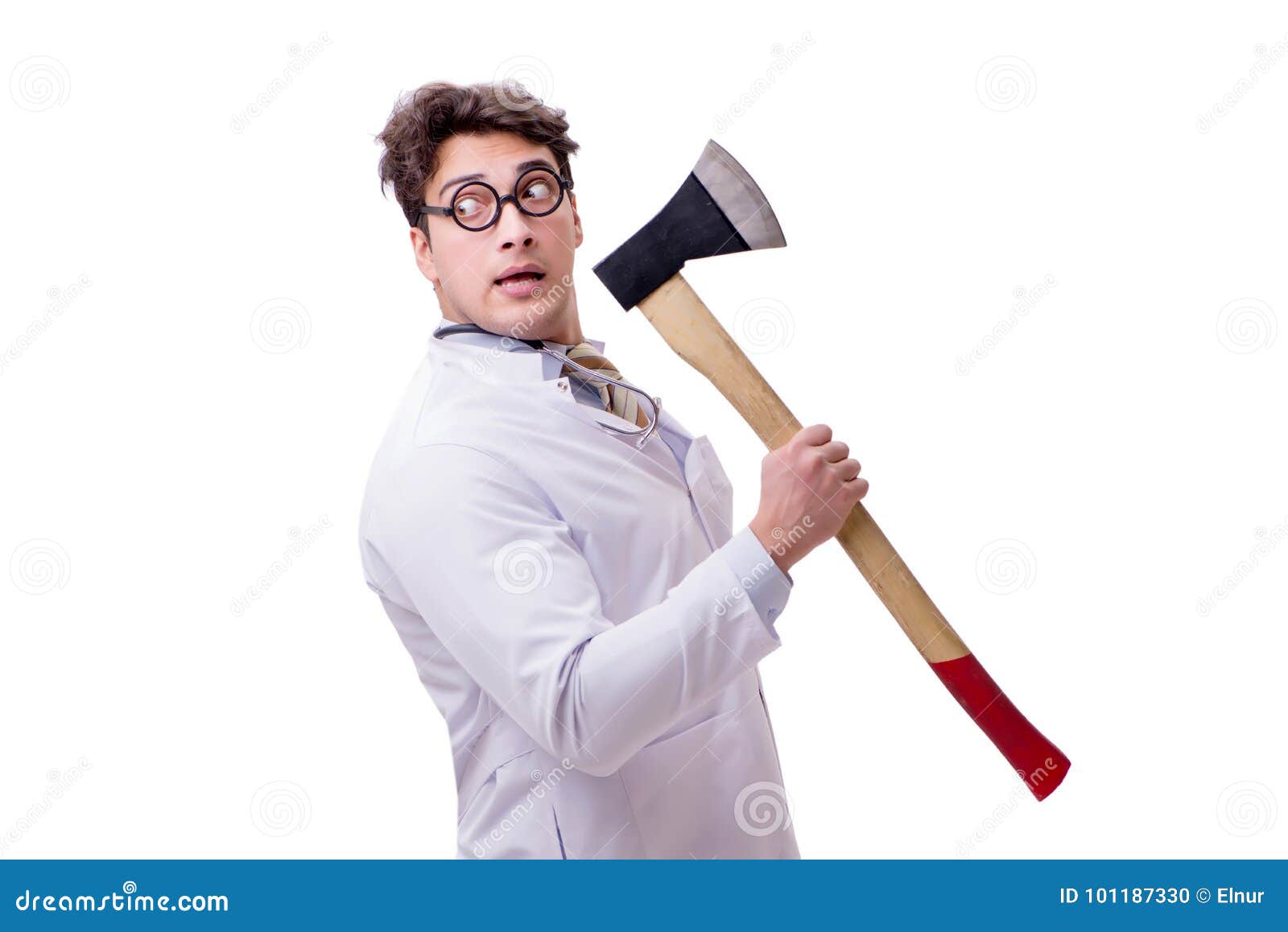 The Funny Doctor with Axe Isolated on White Stock Photo - Image of ...