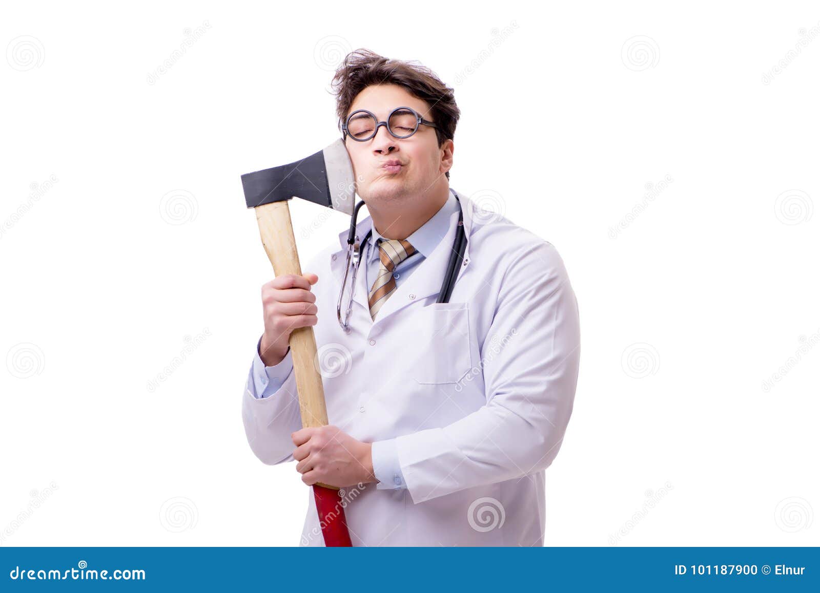 The Funny Doctor with Axe Isolated on White Stock Photo - Image of ...