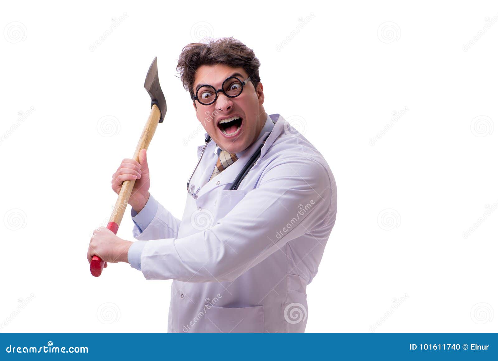 The Funny Doctor with Axe Isolated on White Stock Photo - Image of ...