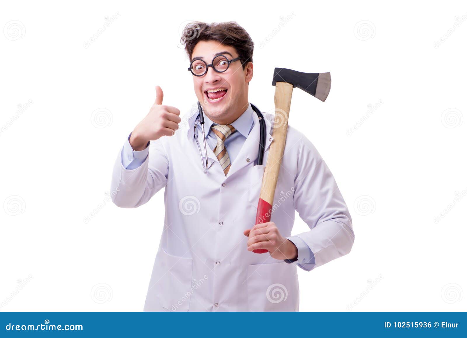 The Funny Doctor with Axe Isolated on White Stock Photo - Image of ...