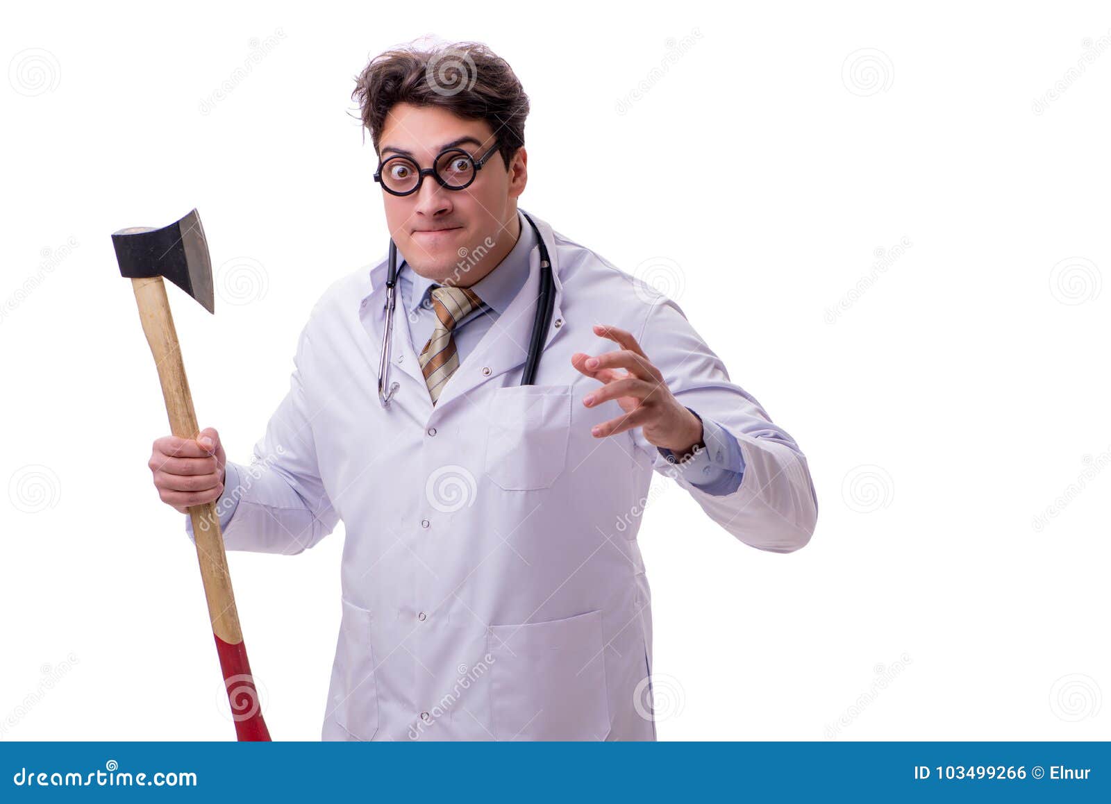 The Funny Doctor with Axe Isolated on White Stock Photo - Image of ...