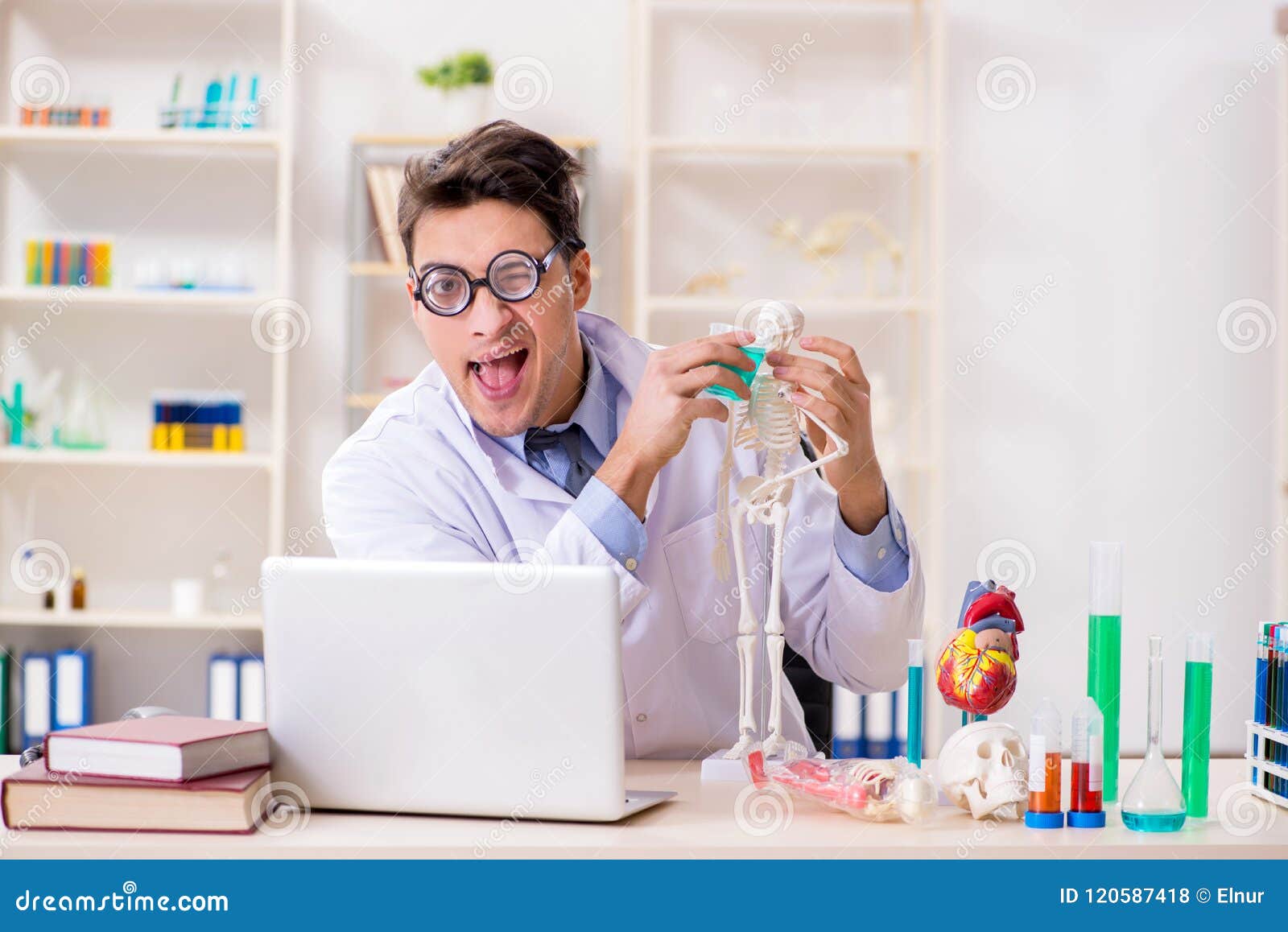 The Funny Doctor Having Fun in Hospital Lab Stock Photo - Image of ...