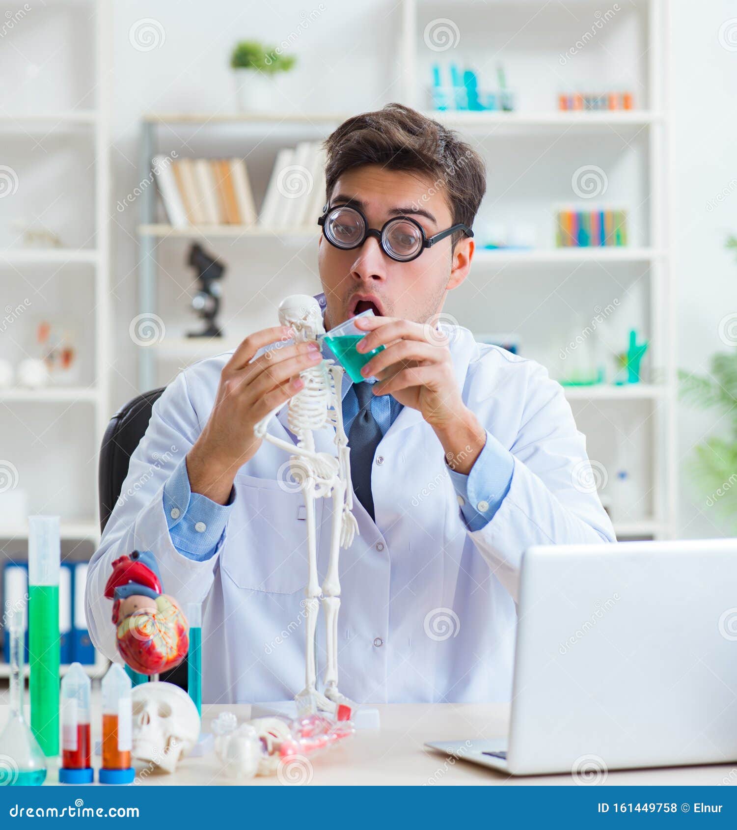 Funny Doctor Having Fun in Hospital Lab Stock Photo - Image of ...