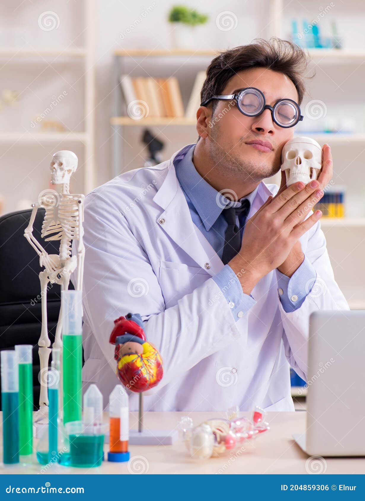 Funny Doctor Having Fun in Hospital Lab Stock Photo - Image of human ...
