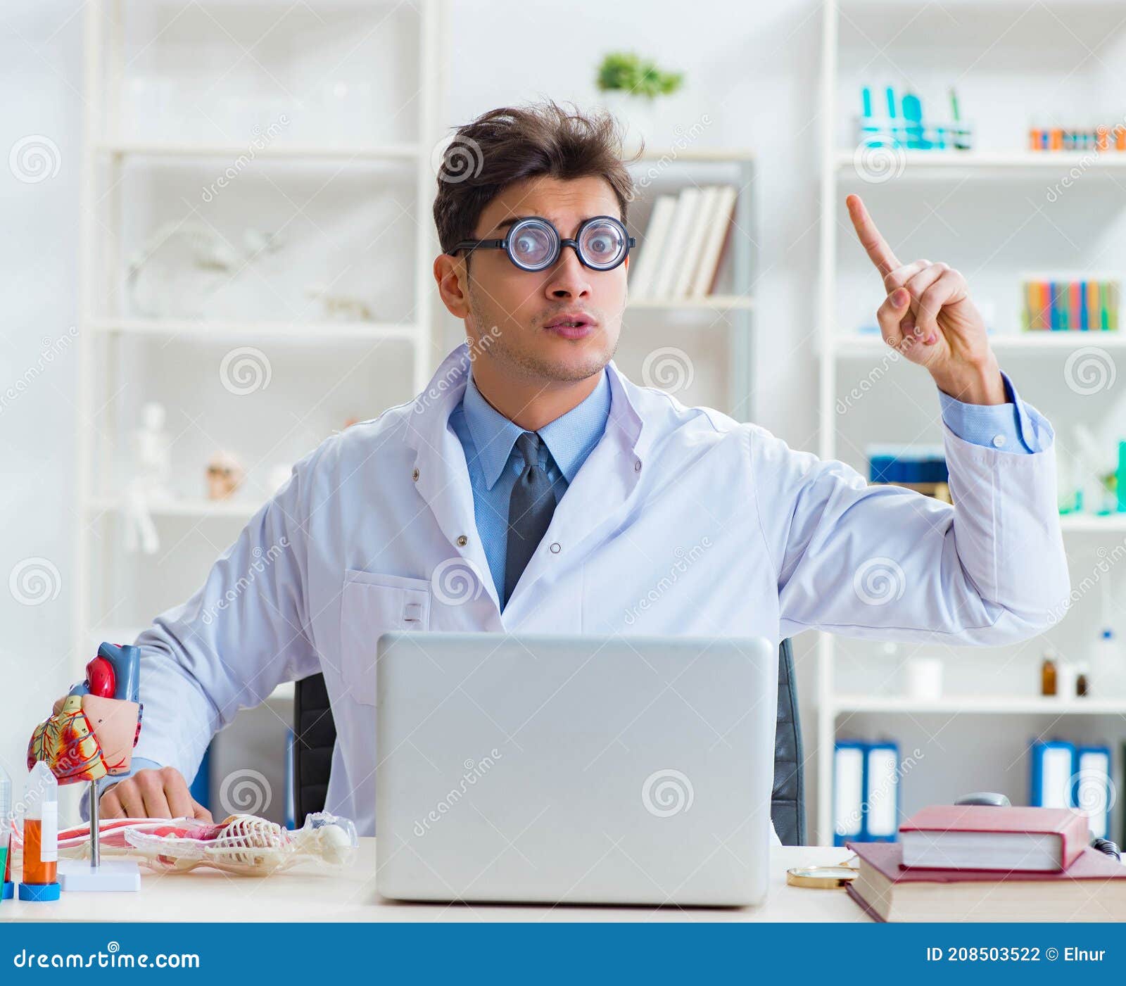 Funny Doctor Having Fun in Hospital Lab Stock Photo - Image of academic ...