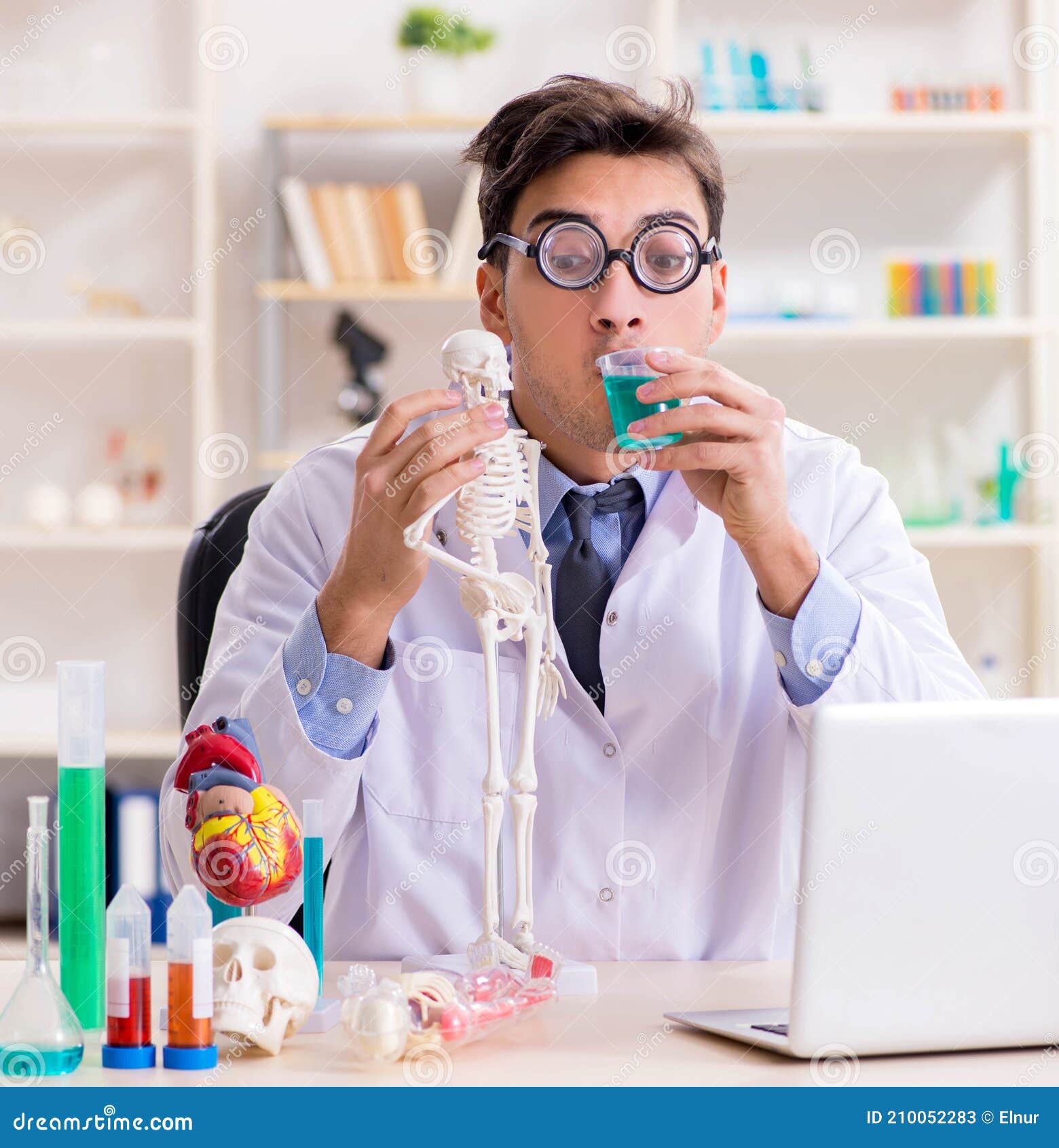 Funny Doctor Having Fun in Hospital Lab Stock Image - Image of drinking ...