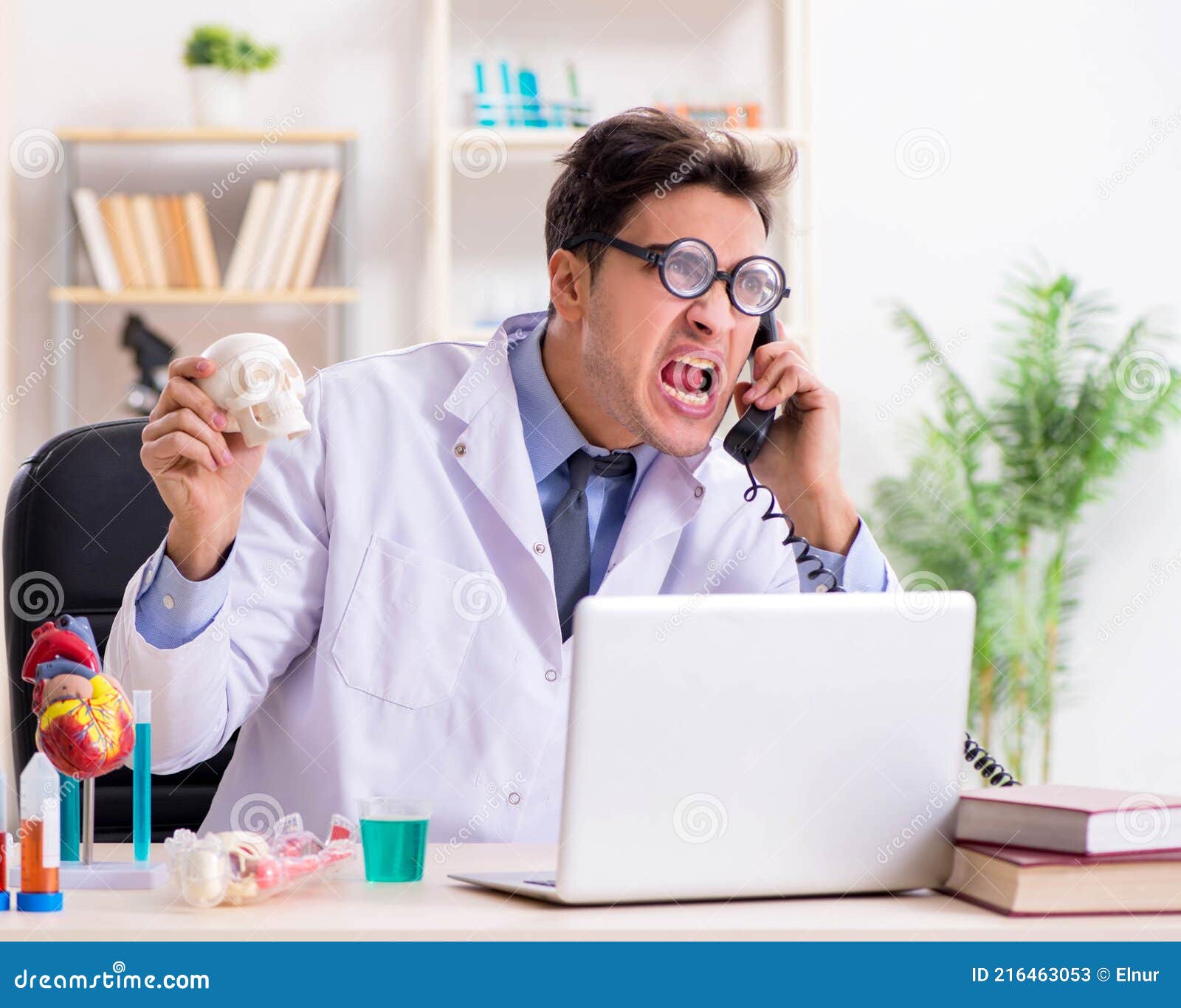 Funny Doctor Having Fun in Hospital Lab Stock Image - Image of intern ...