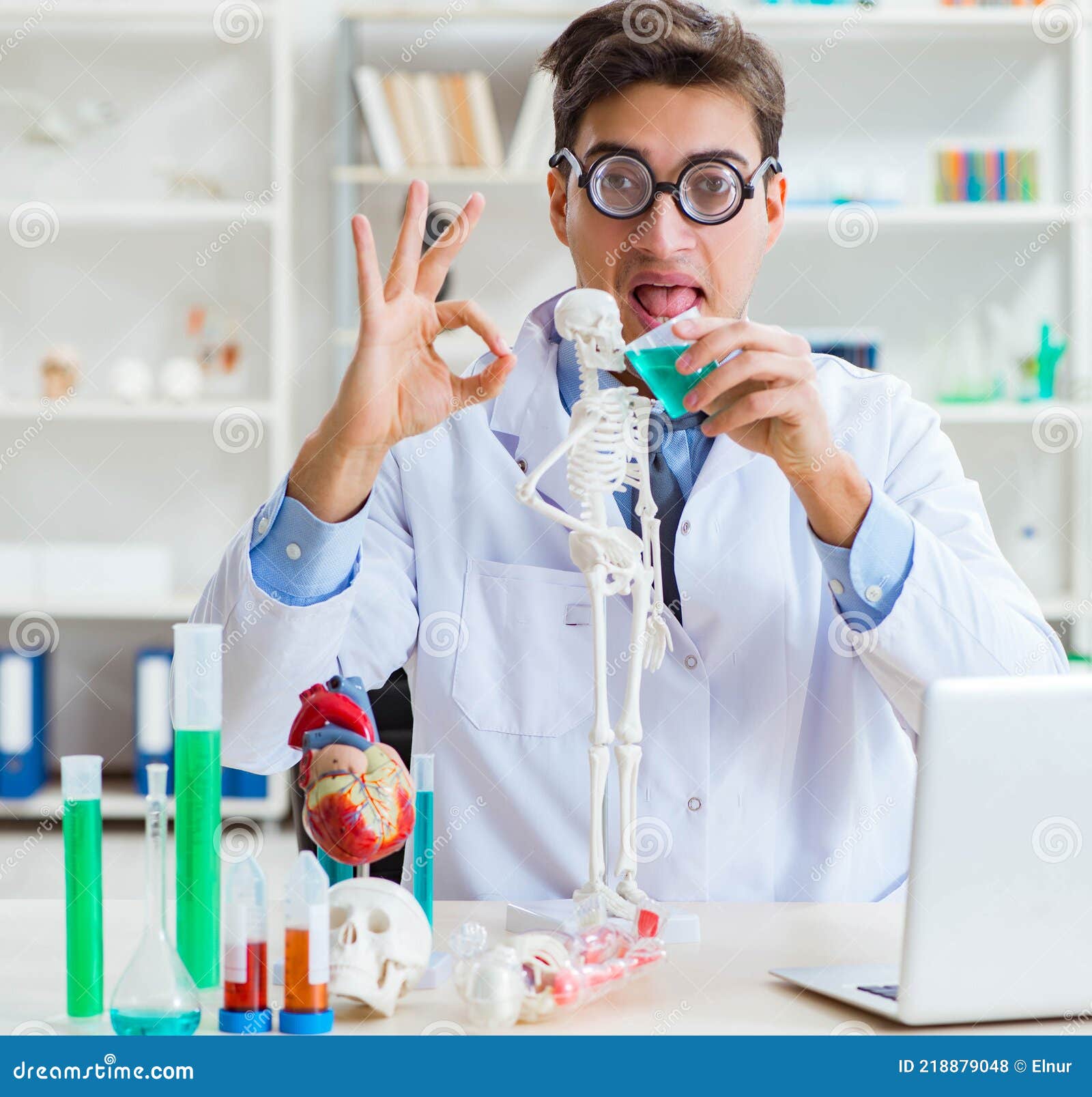 Funny Doctor Having Fun in Hospital Lab Stock Photo - Image of ...