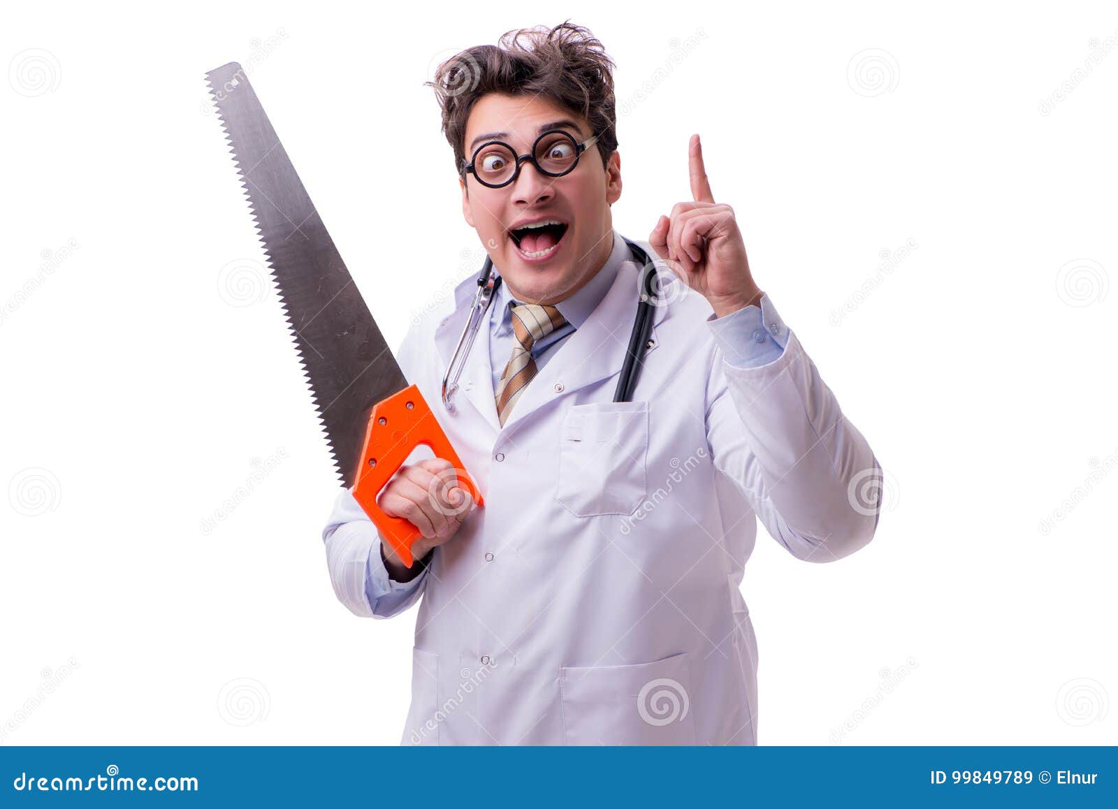 The Funny Doctor with Saw Isolated on White Stock Image - Image of ...