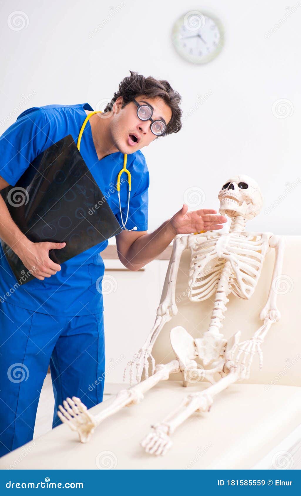 Funny Doctor with Skeleton in Hospital Stock Image - Image of human ...