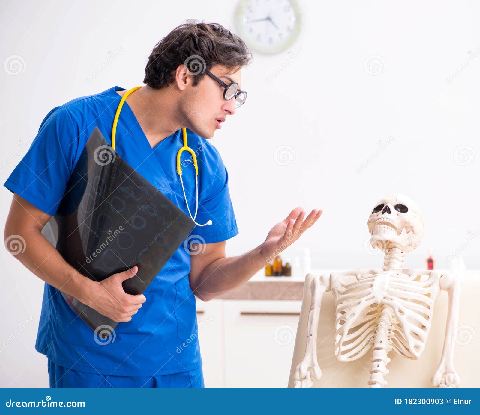 Funny Doctor with Skeleton in Hospital Stock Image - Image of human ...