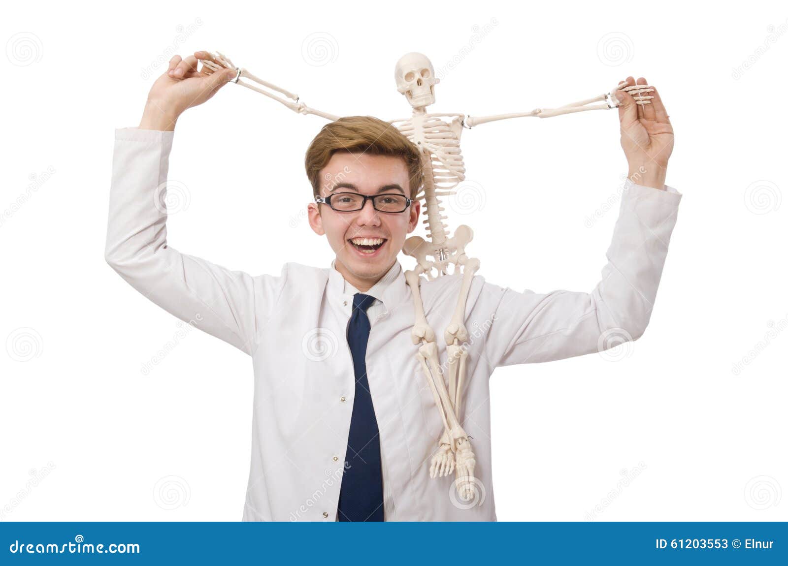 The Funny Doctor with Skeleton Isolated on White Stock Image - Image of ...
