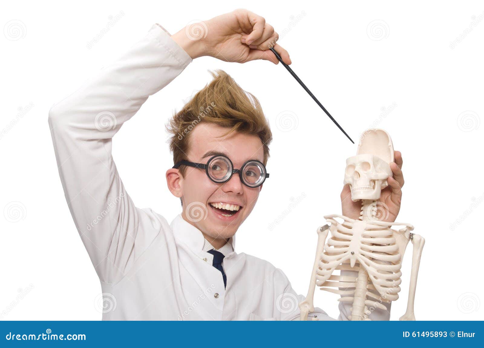 The Funny Doctor with Skeleton Isolated on White Stock Image - Image of ...