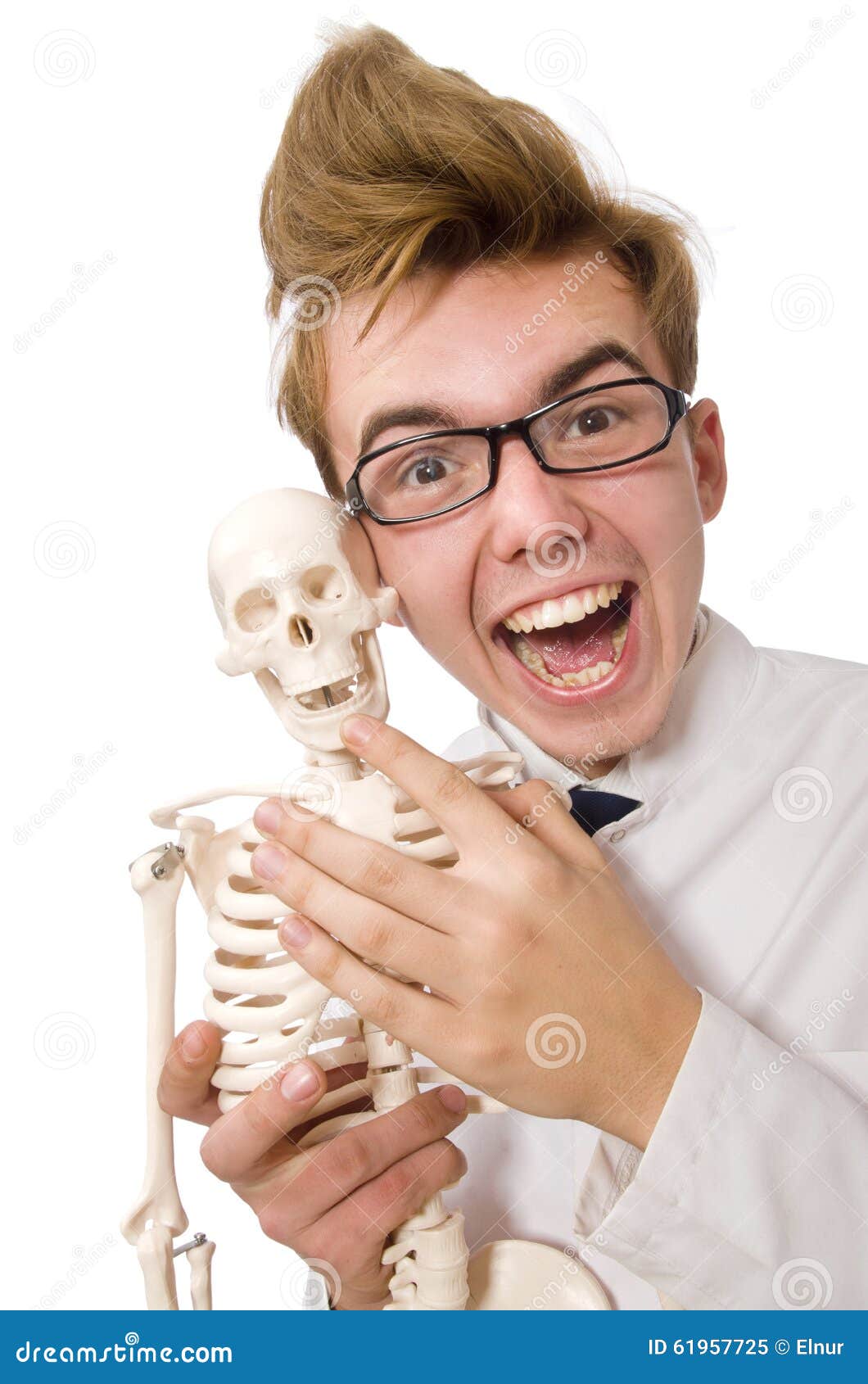 The Funny Doctor with Skeleton Isolated on White Stock Image - Image of ...