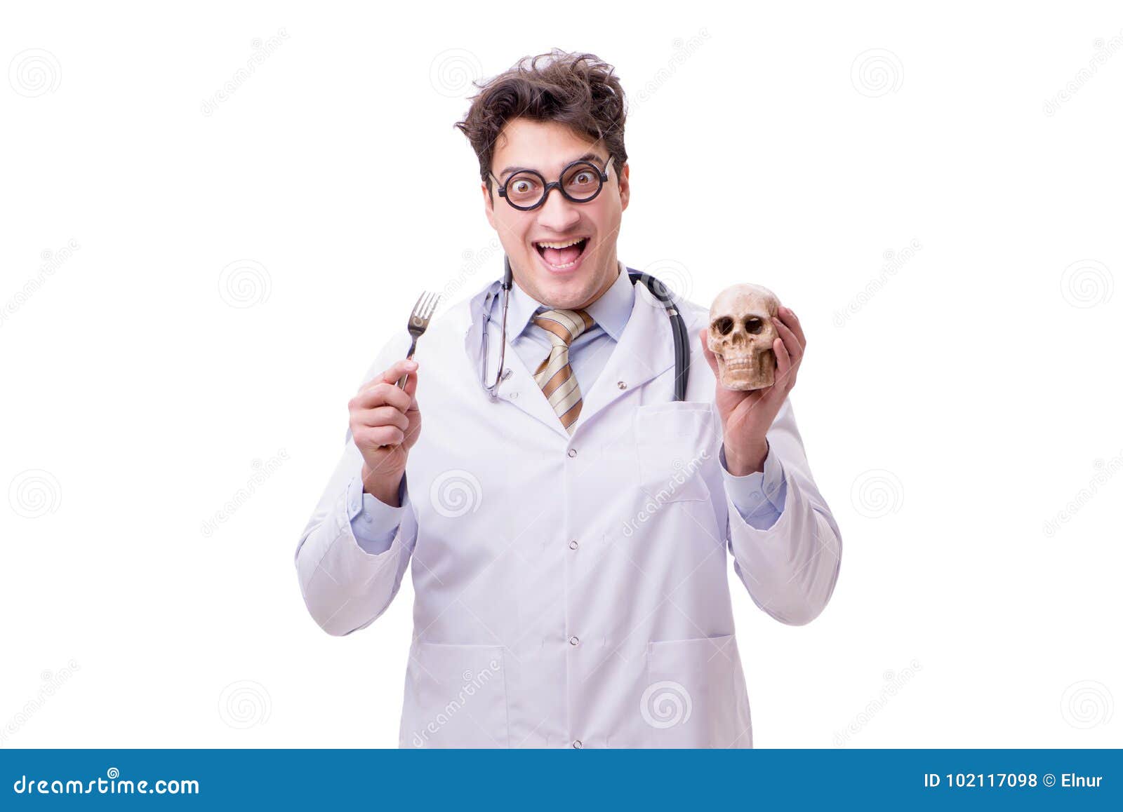 The Funny Doctor with Skull Isolated on White Stock Photo - Image of ...