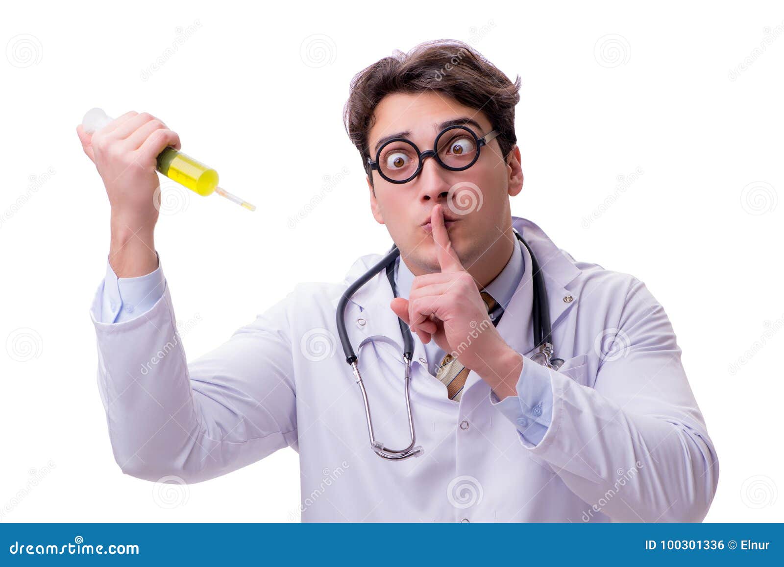The Funny Doctor with Syringe Isolated on White Stock Photo - Image of ...