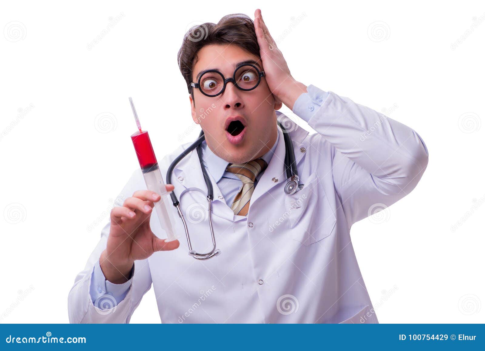 The Funny Doctor with Syringe Isolated on White Stock Image - Image of ...