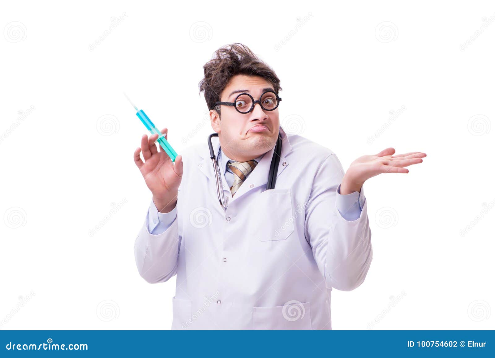 The Funny Doctor with Syringe Isolated on White Stock Photo - Image of ...