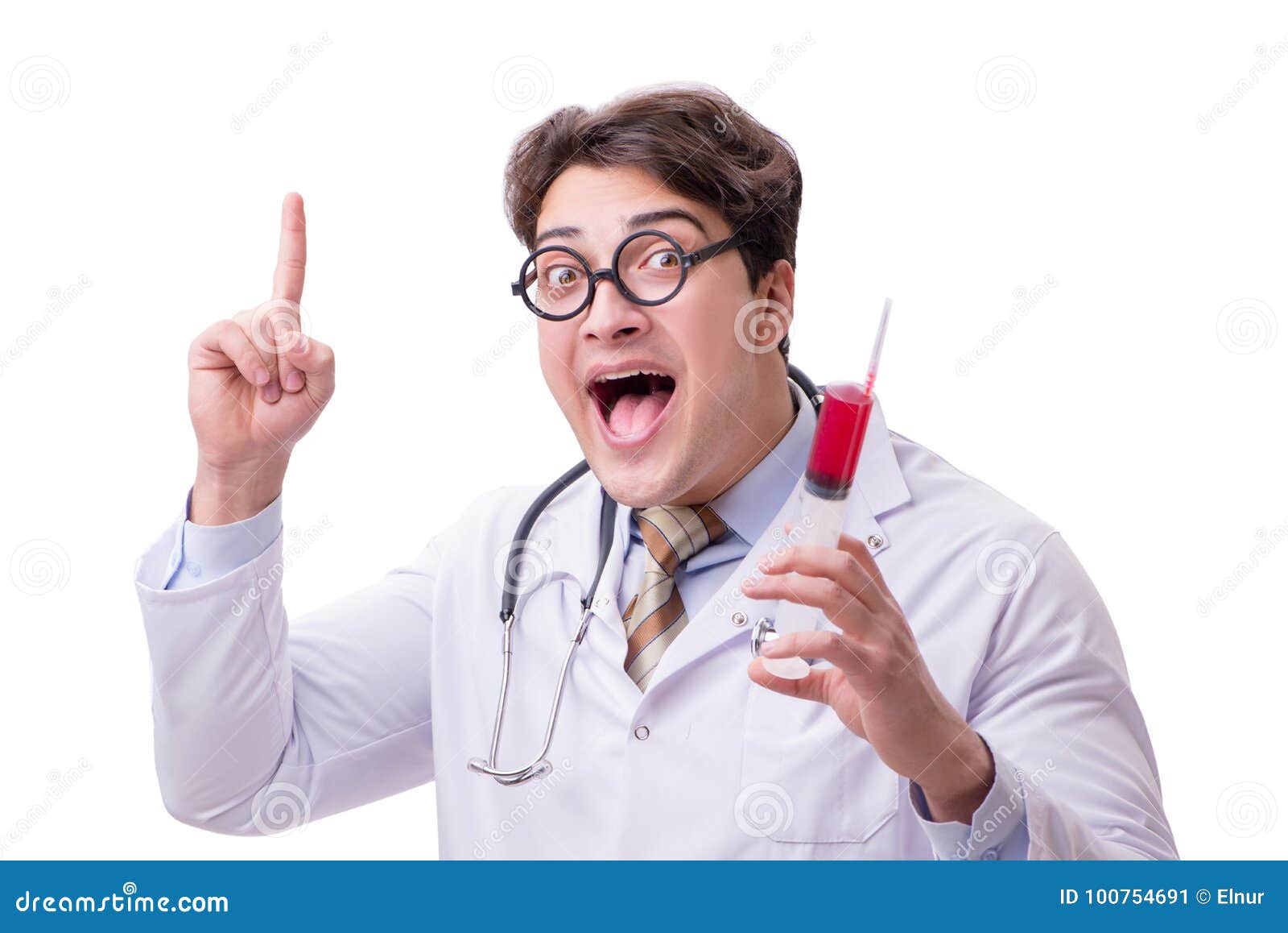 The Funny Doctor with Syringe Isolated on White Stock Image - Image of ...