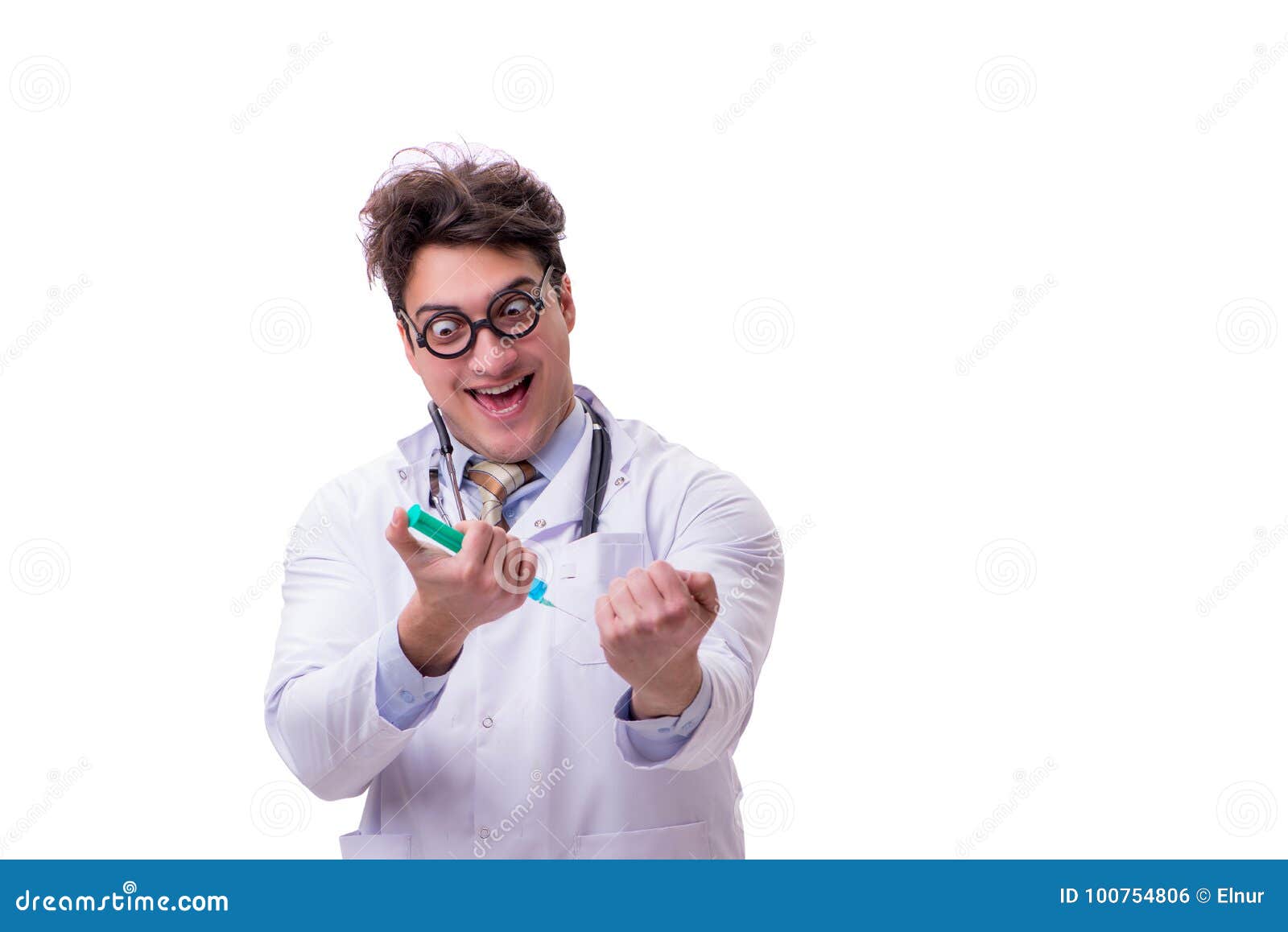 The Funny Doctor with Syringe Isolated on White Stock Photo - Image of ...