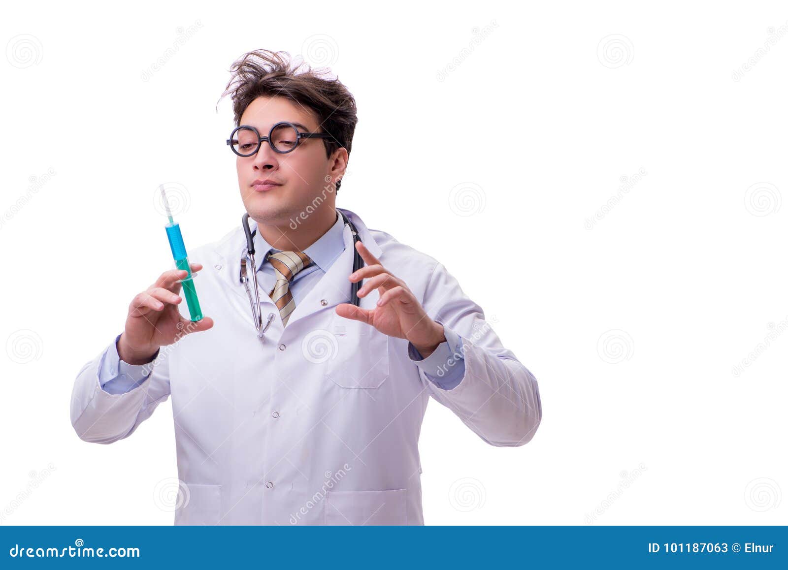 The Funny Doctor with Syringe Isolated on White Stock Image - Image of ...