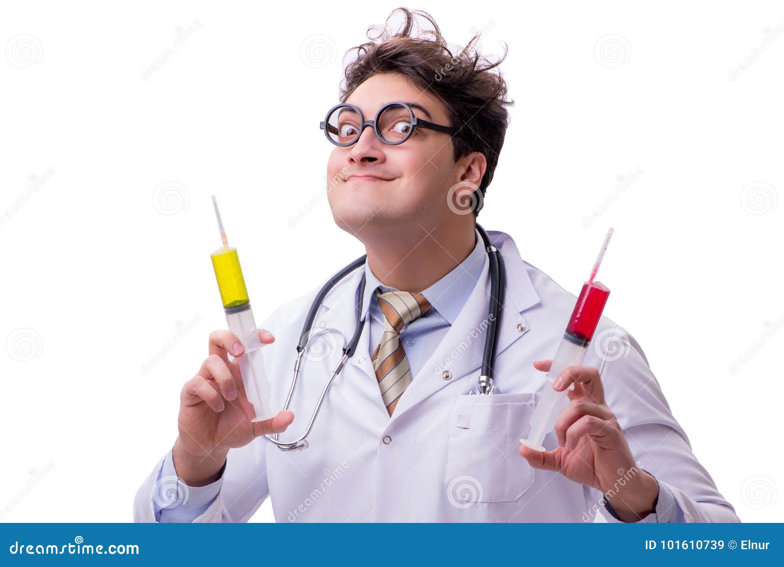 The Funny Doctor with Syringe Isolated on White Stock Image - Image of ...
