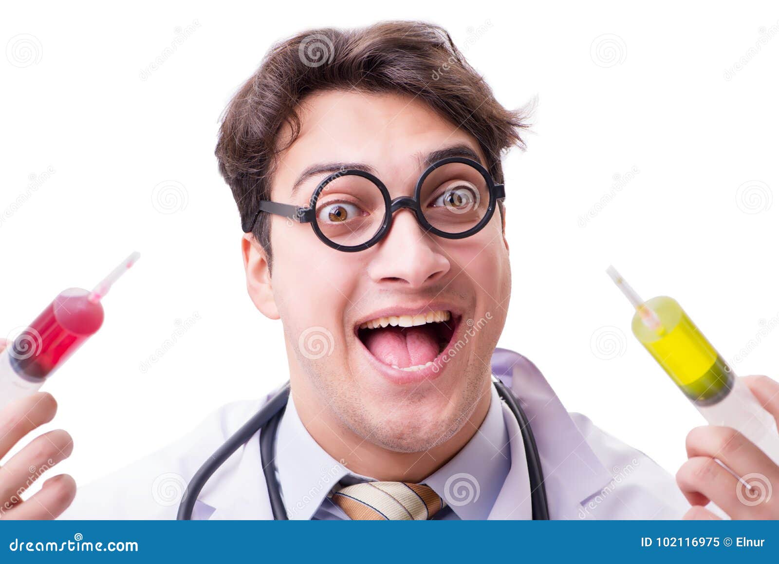 The Funny Doctor with Syringe Isolated on White Stock Image - Image of ...