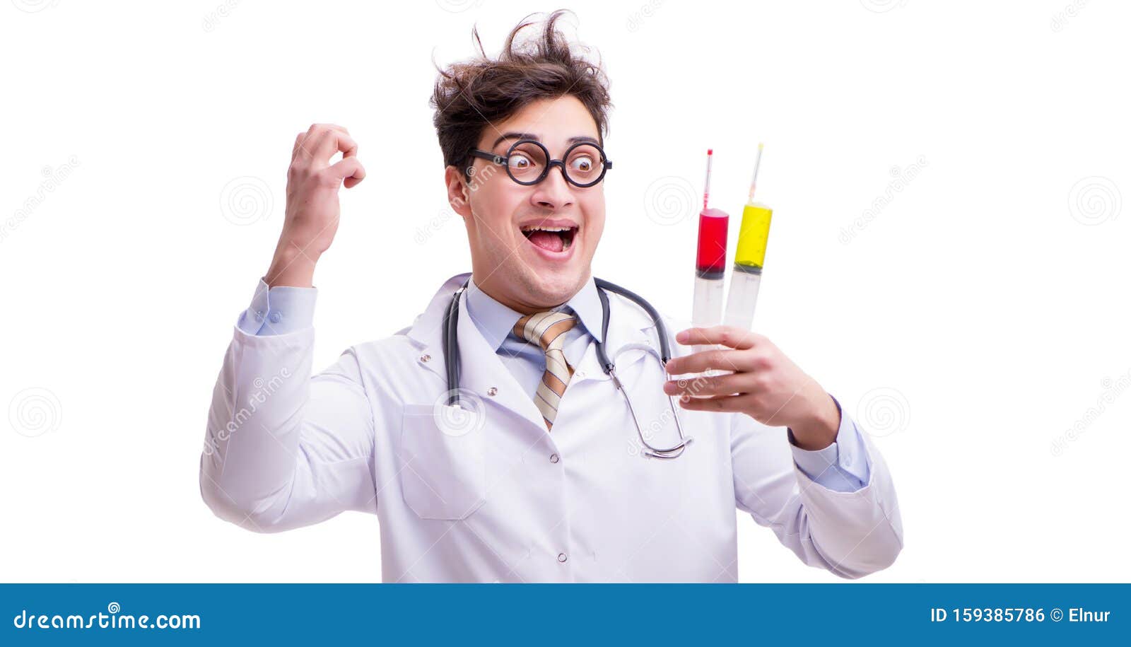 Funny Doctor with Syringe Isolated on White Stock Photo - Image of ...