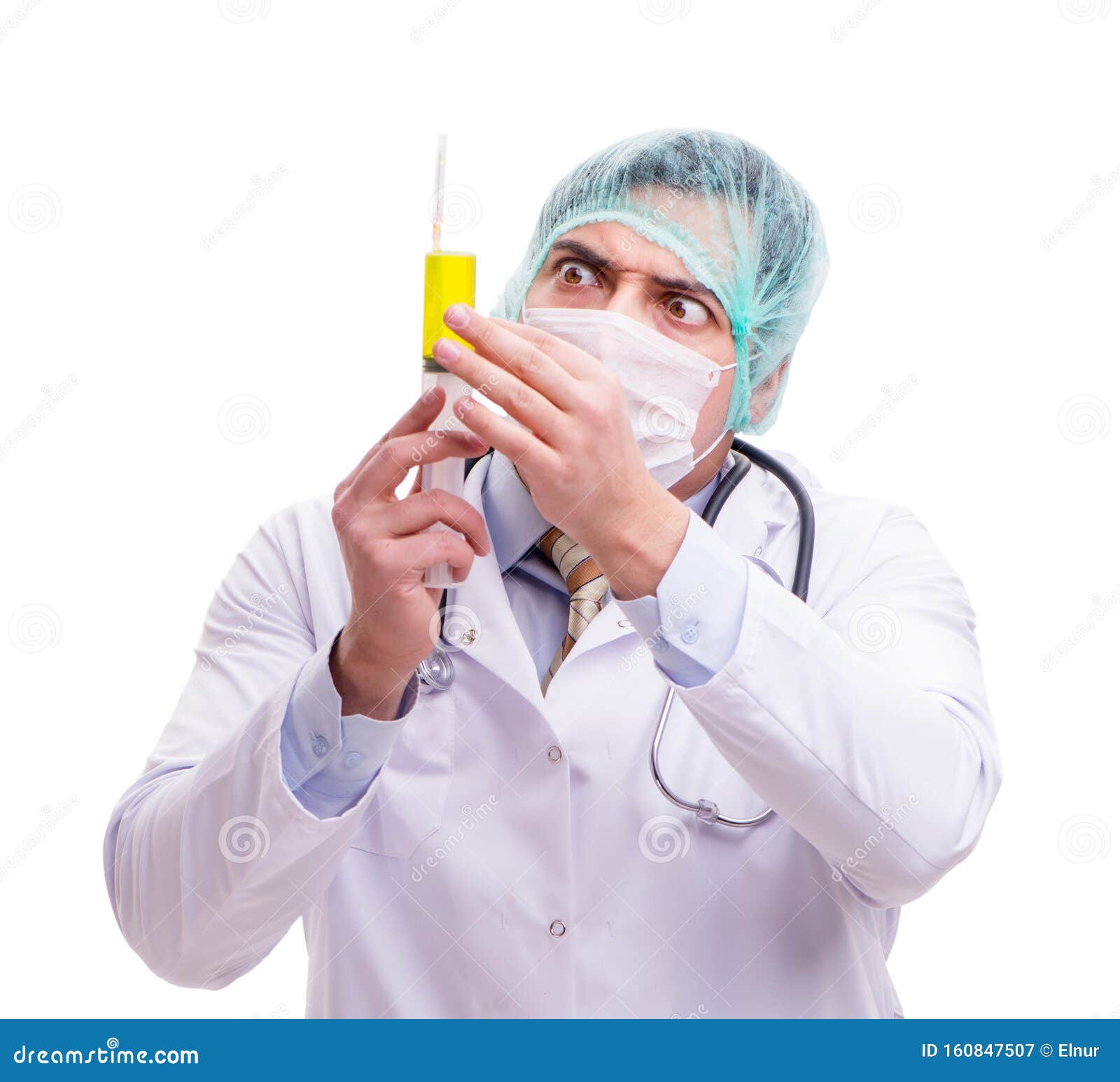 Funny Doctor with Syringe Isolated on White Stock Image - Image of ...