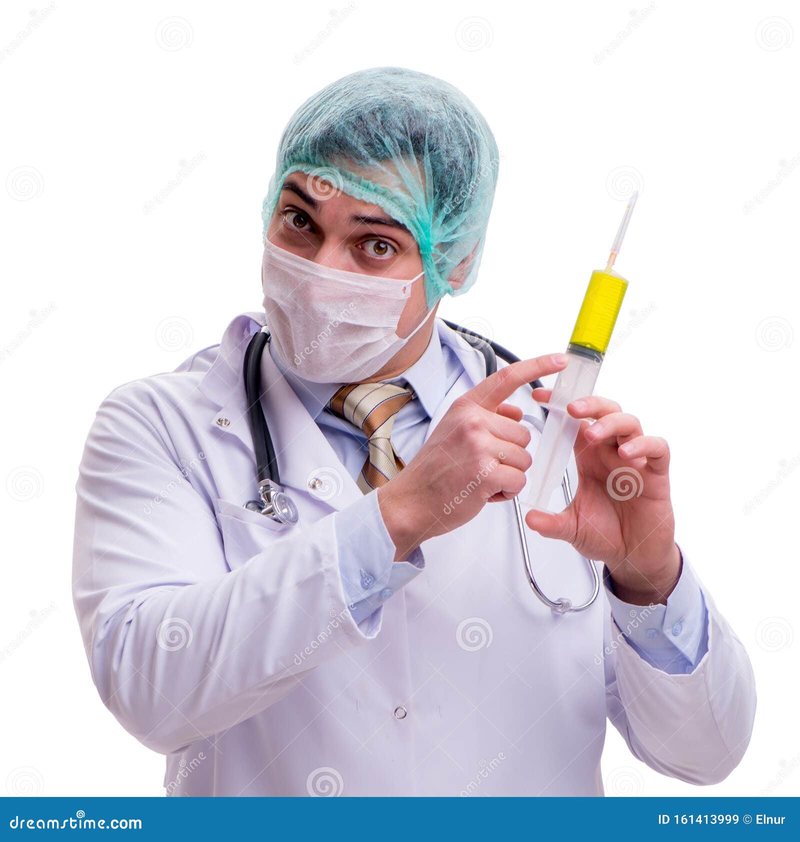 Funny Doctor with Syringe Isolated on White Stock Image - Image of ...