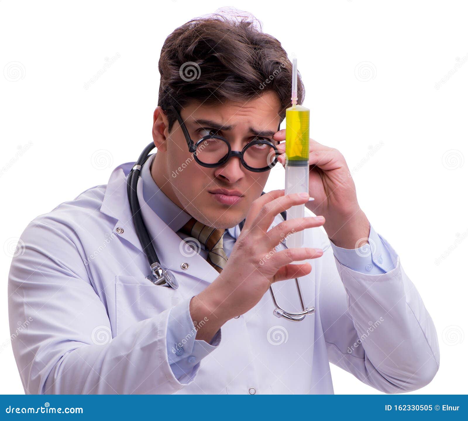 Funny Doctor with Syringe Isolated on White Stock Image - Image of evil ...