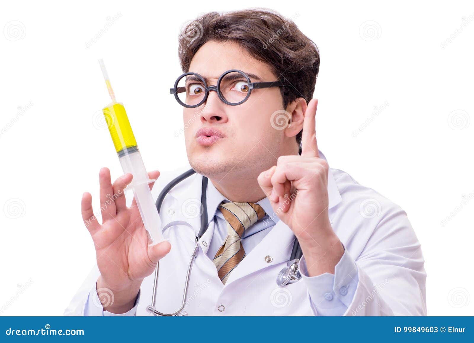 The Funny Doctor with Syringe Isolated on White Stock Image - Image of ...