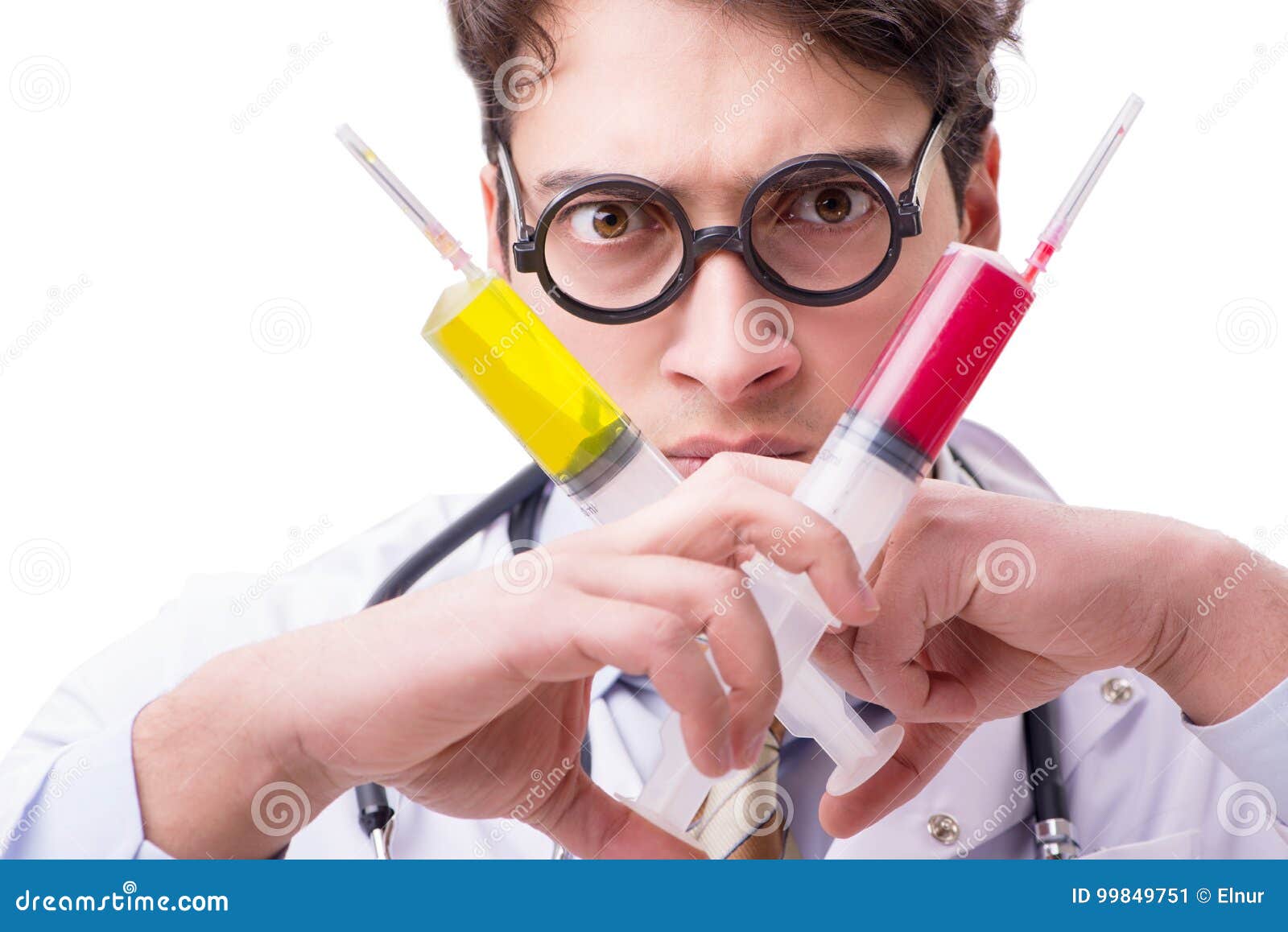 The Funny Doctor with Syringe Isolated on White Stock Image - Image of ...