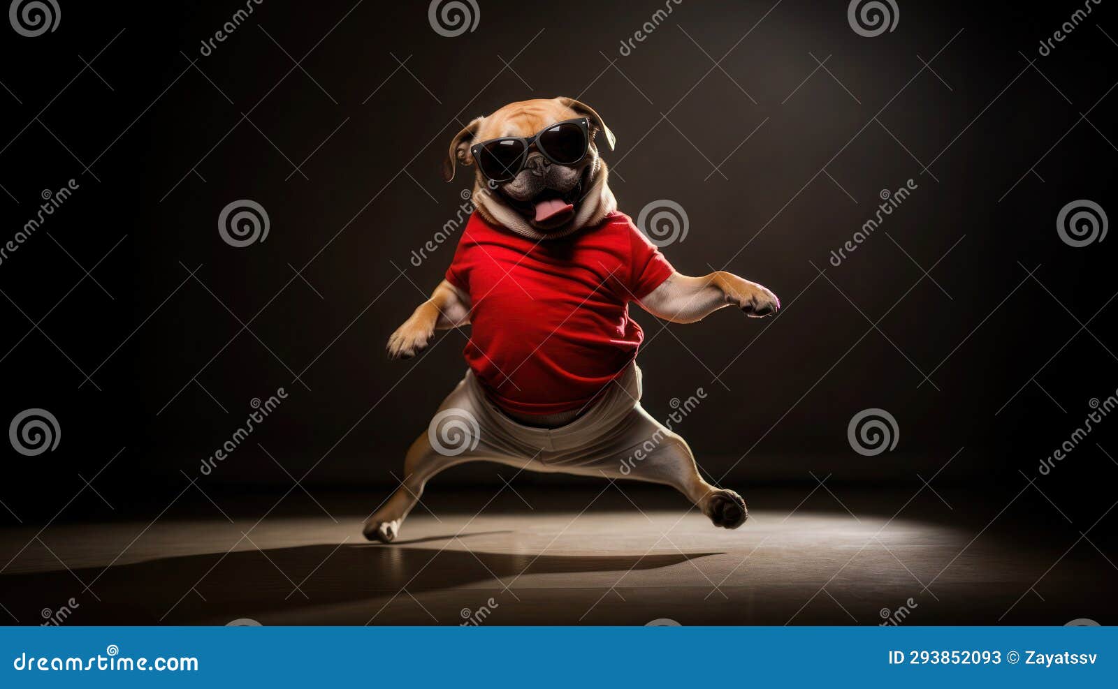 Funny Dog Pug in Clothes and Sunglasses Dancing in the Studio on a ...