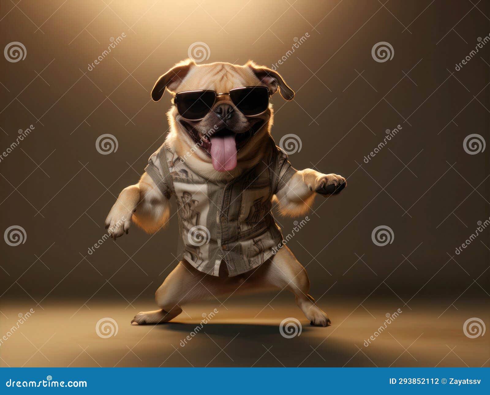 Funny Dog Pug in Clothes and Sunglasses Dancing in the Studio on a ...