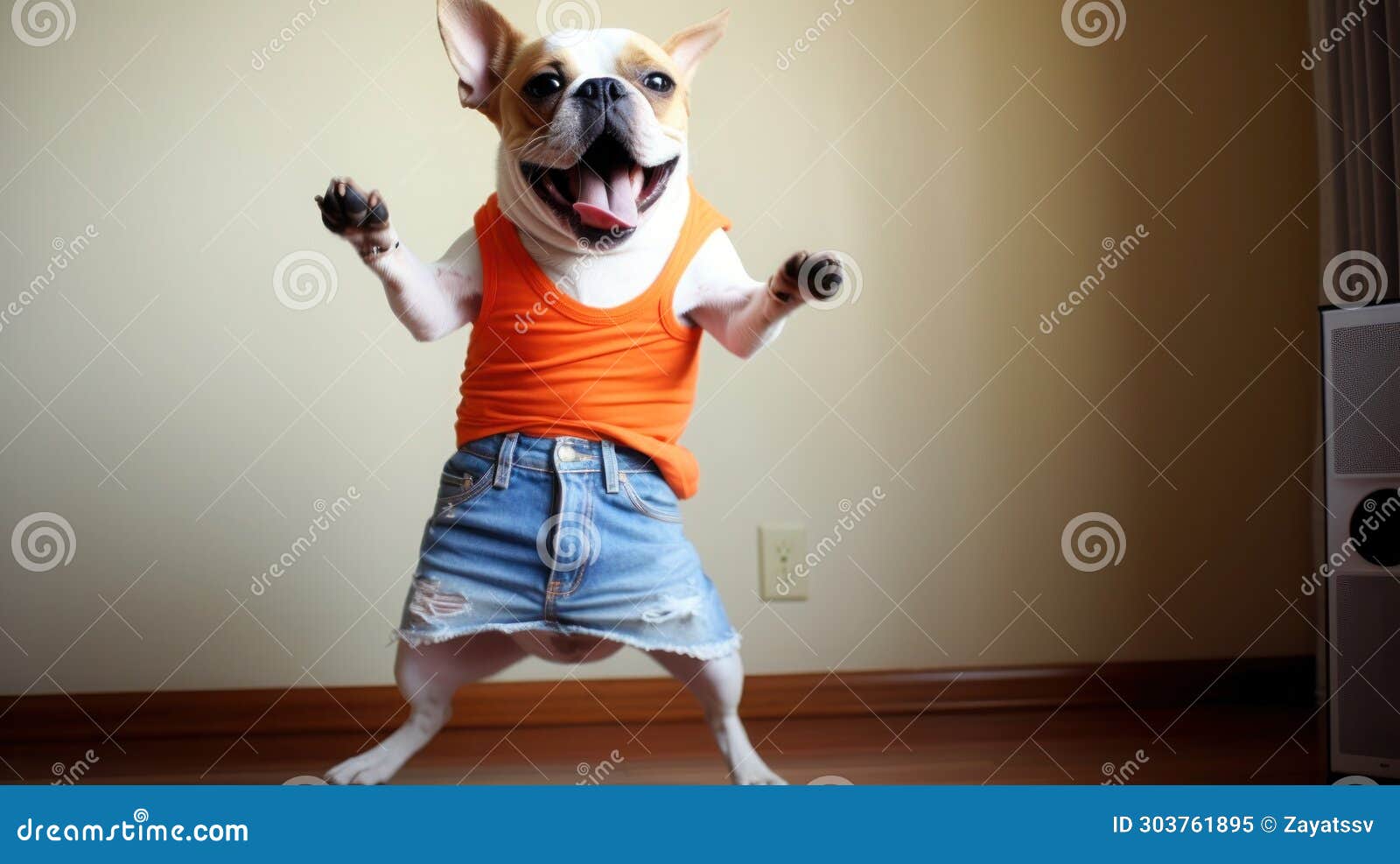 Funny Dog Pug in Clothes and Sunglasses Dancing in the Studio on a ...
