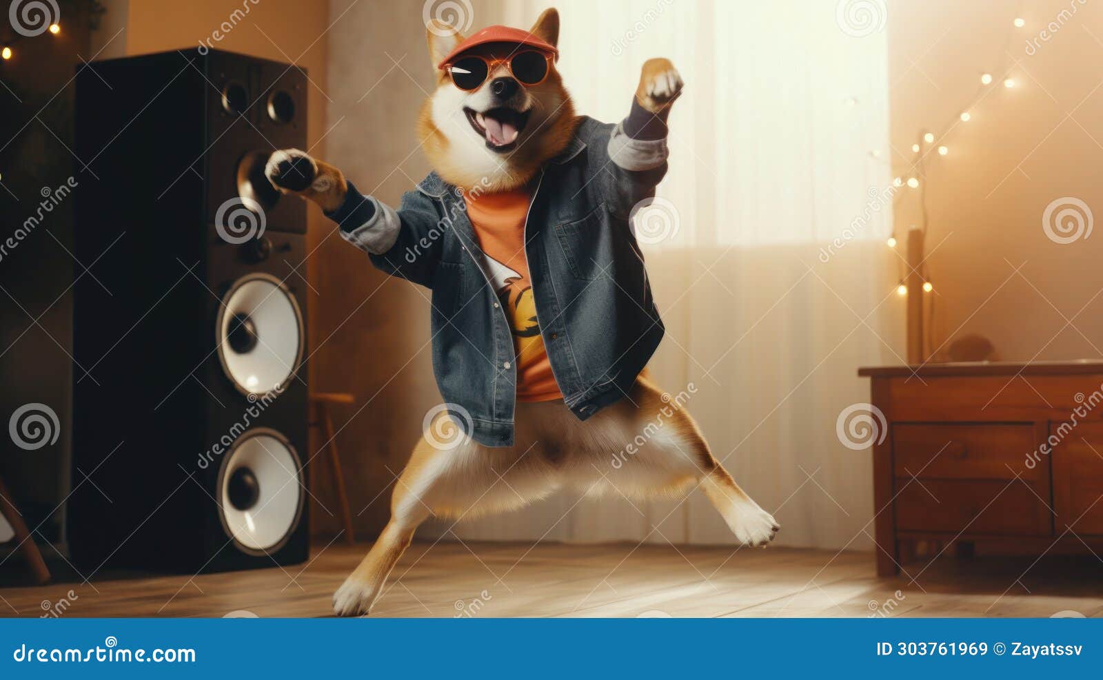 Funny Dog Pug in Clothes and Sunglasses Dancing in the Studio on a ...