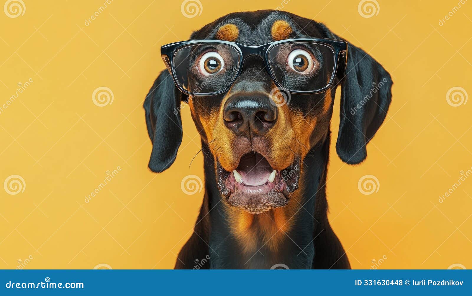 Funny Dog with a Surprised Expression Wearing Glasses on a Yellow ...