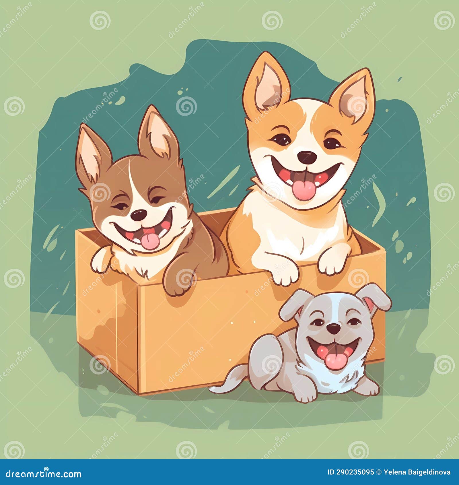 Funny Dogs in a Cardboard Box. Pets. Stock Illustration - Illustration ...