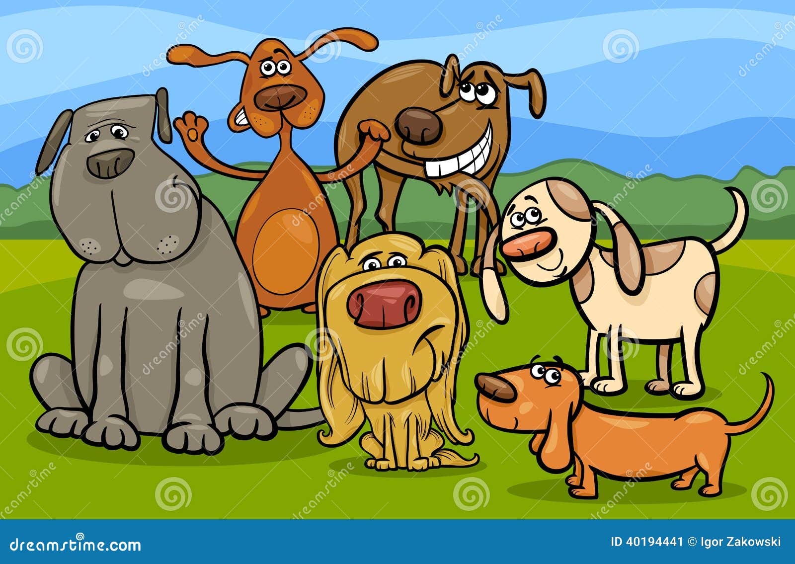 Funny Dogs Group Cartoon Illustration Stock Vector - Illustration of ...