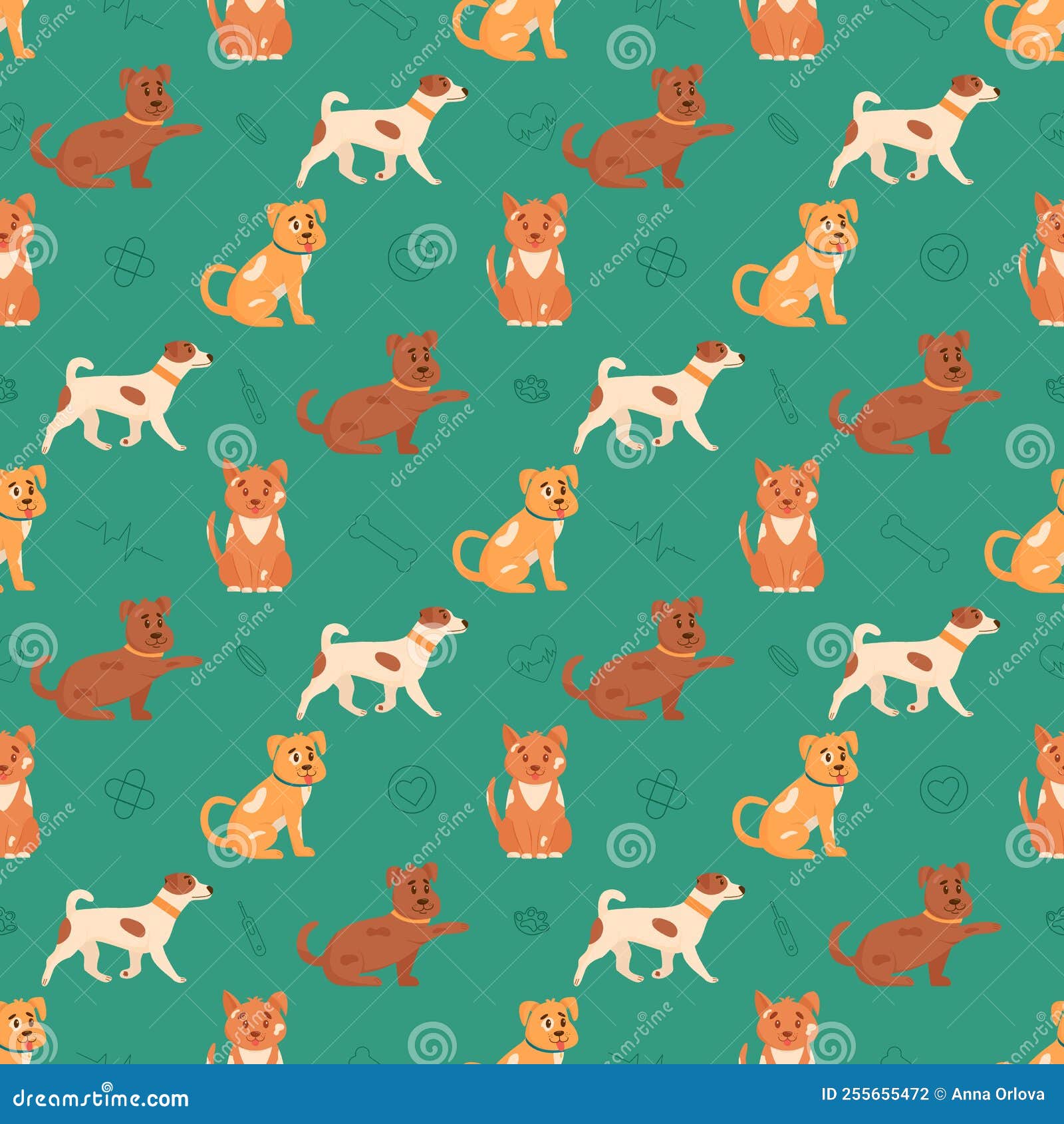 Funny Dogs Seamless Pattern. Flat Vector Illustration Stock Vector ...